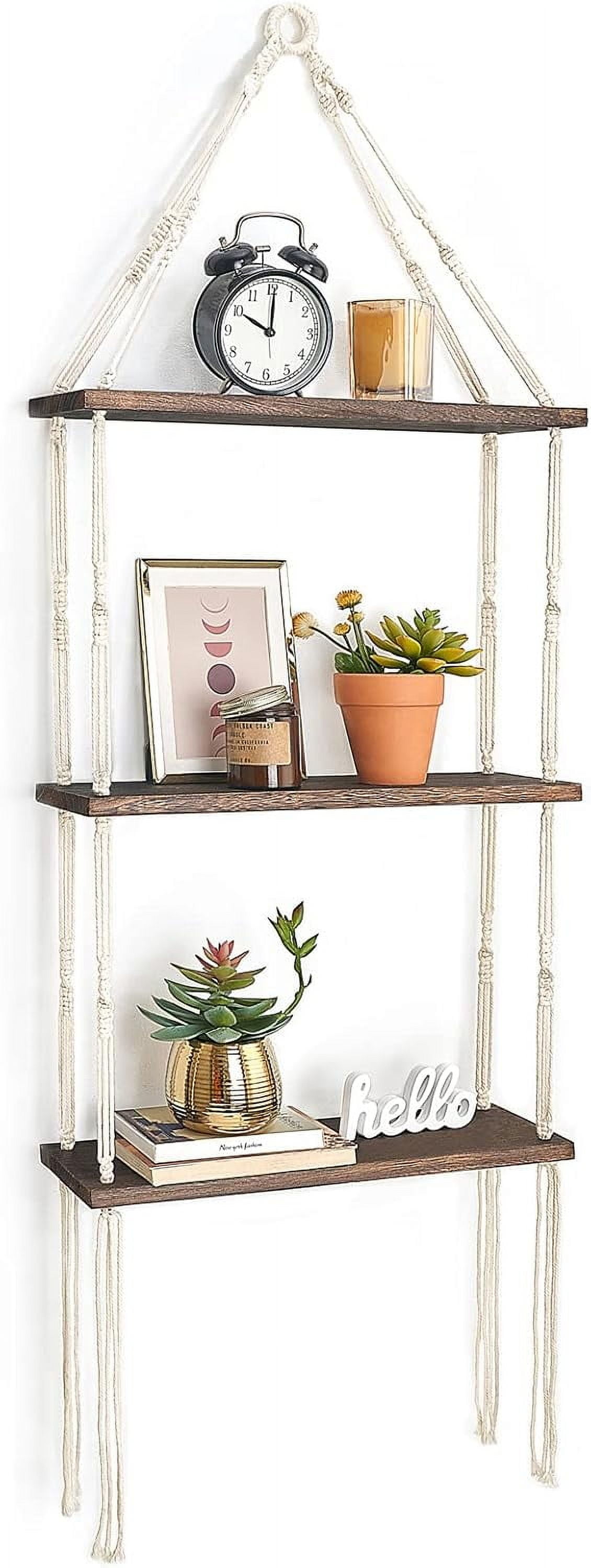 dxynlzq Macrame Wall Hanging Shelf 3 Tier Wood Floating Shelves with ...
