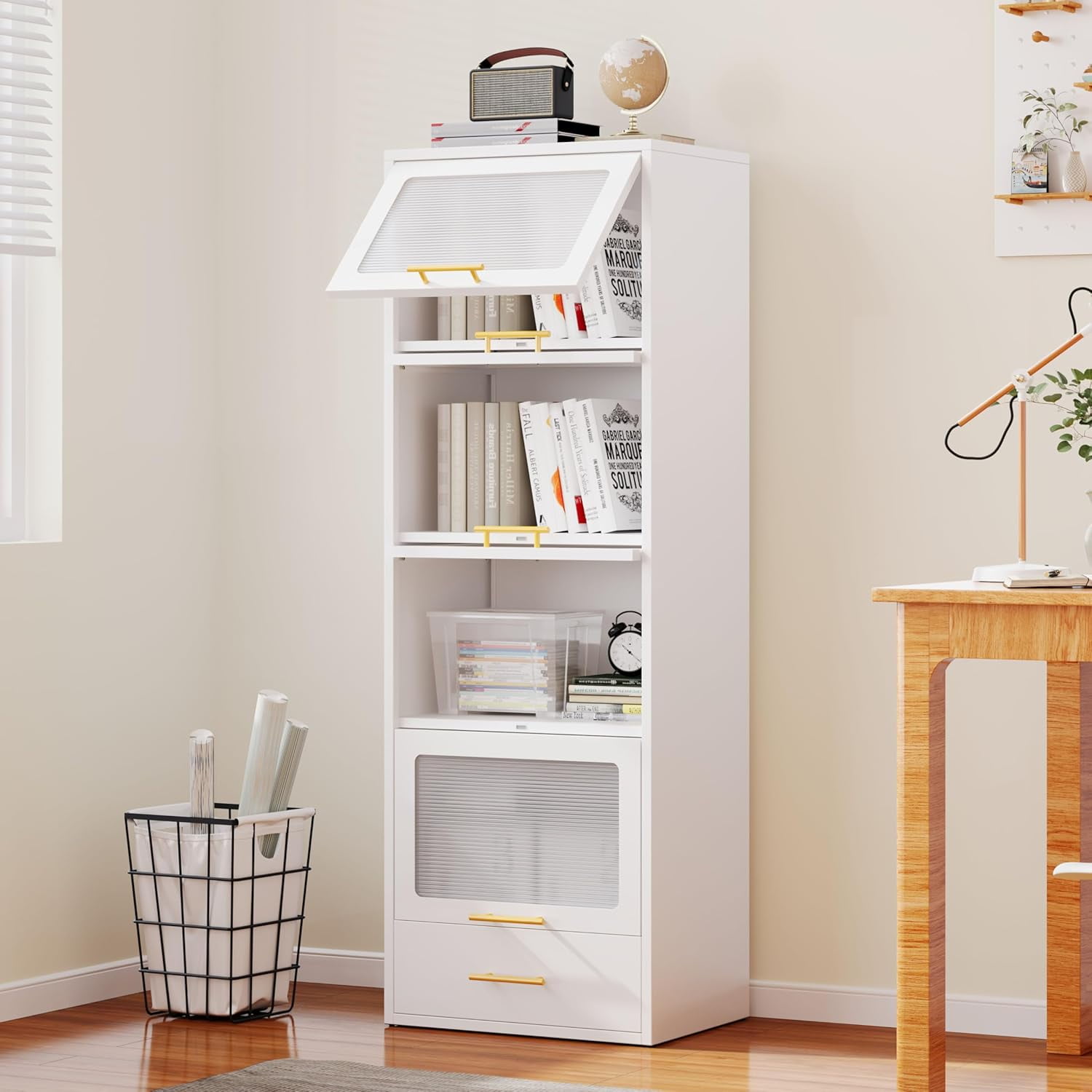 dxynlzq Metal Display Storage Cabinet 63.2" H Bookshelf and Bookcase ...