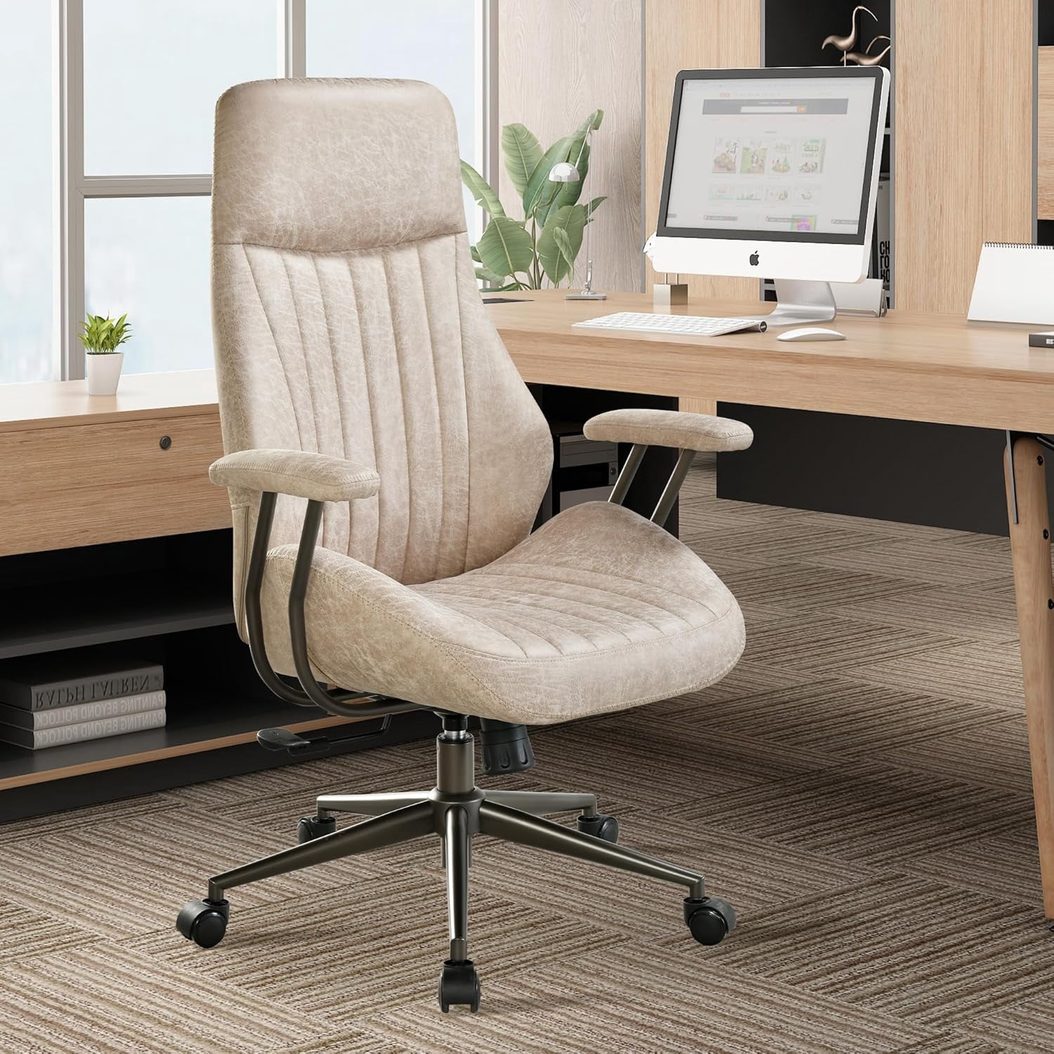 dxynlzq Mid Back Chair Mid Century Executive Chair Lumbar Support ...