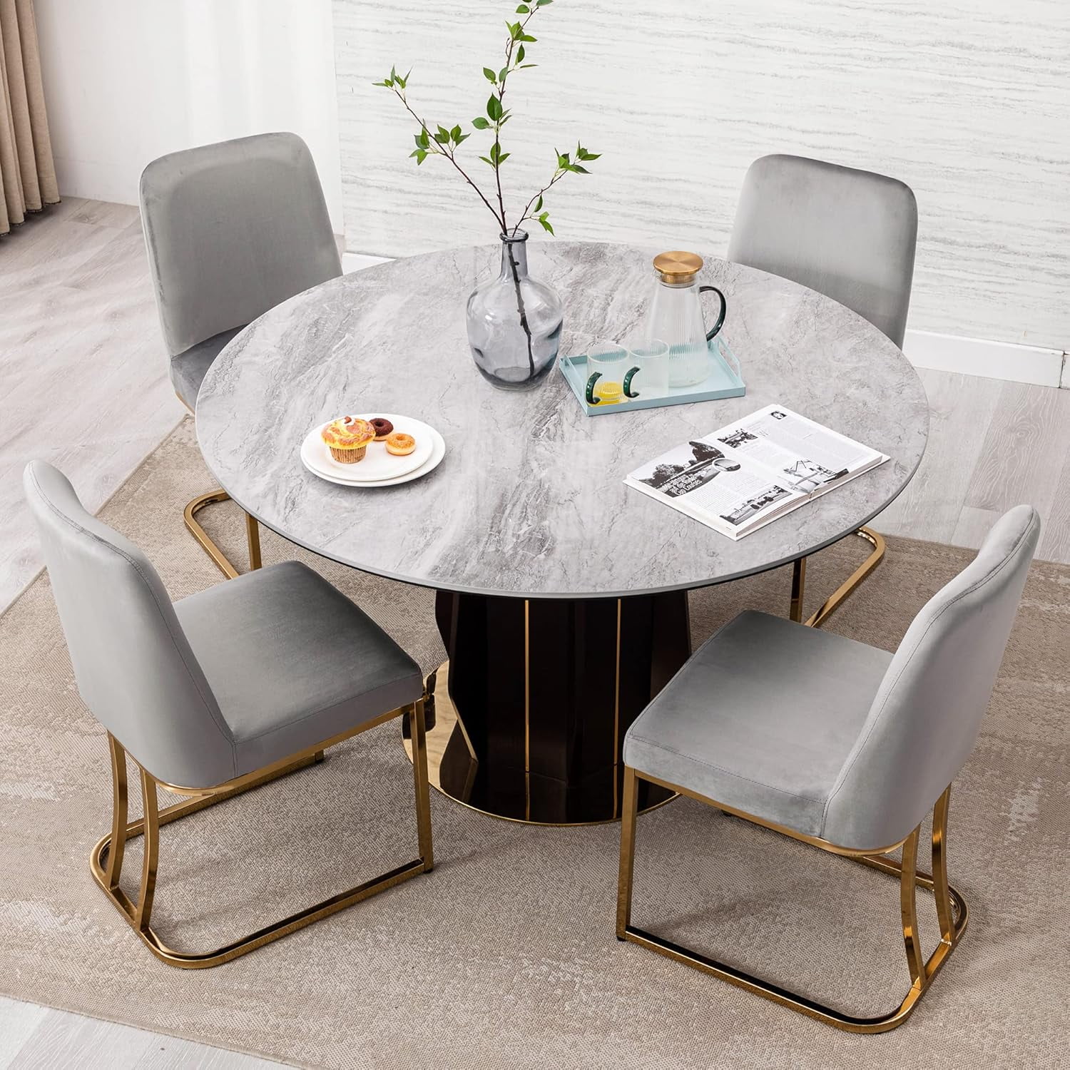 dxynlzq Mid Century Dining Chairs Velvet Upholstered Dining Chairs with ...