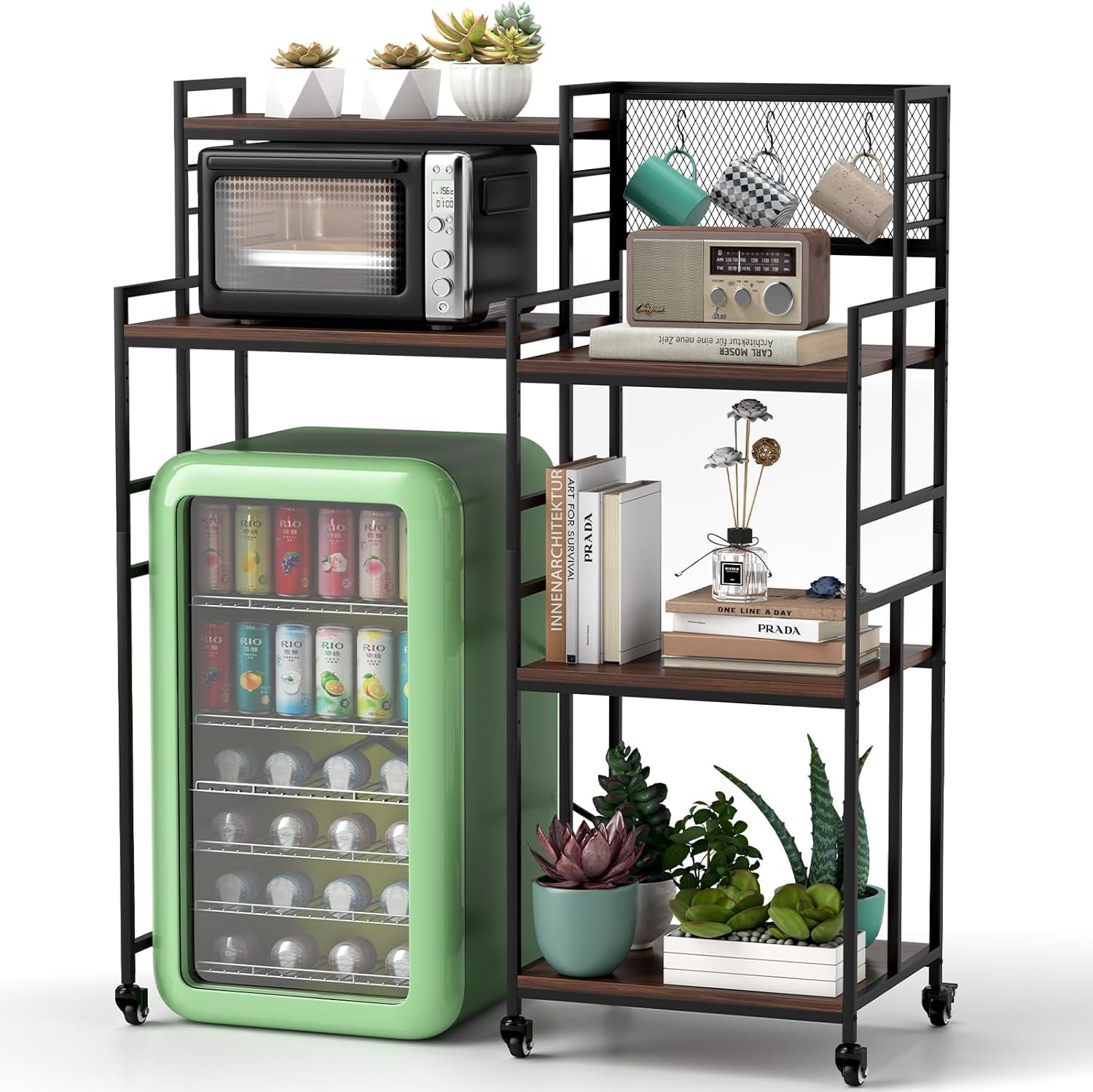 dxynlzq Mini Fridge Shelf with Wheels 5 Tier Bakers Rack Adjustable ...