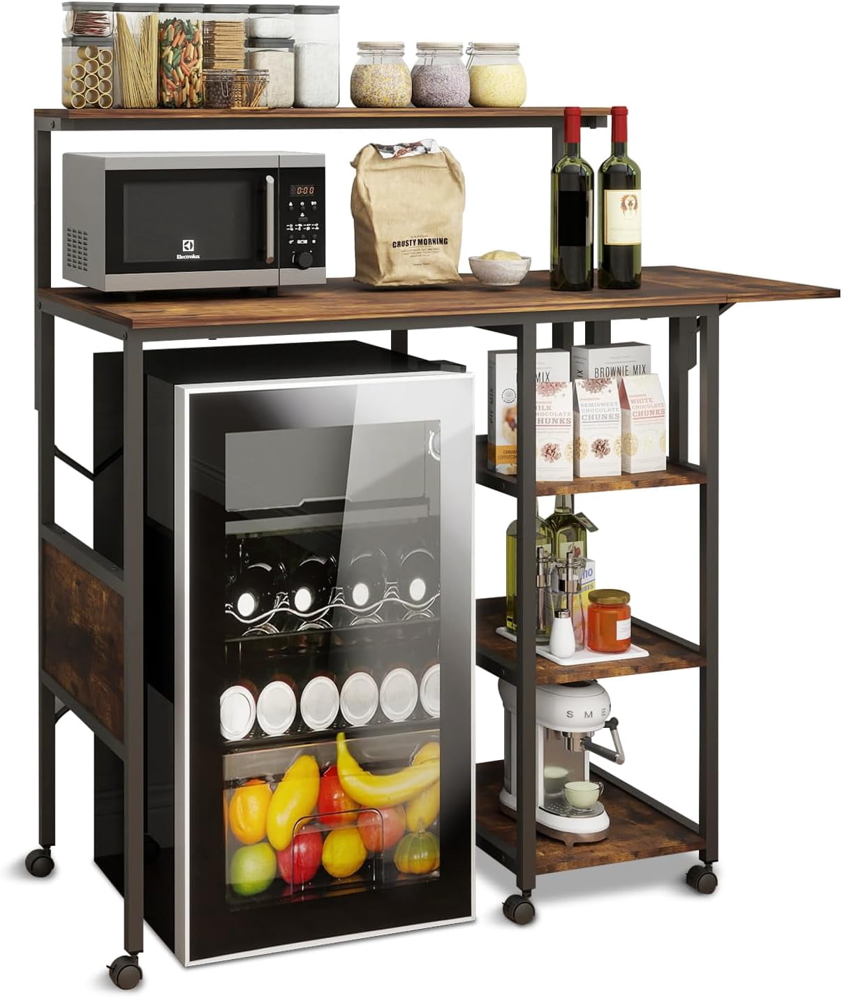 dxynlzq Moveable Bakers Rack with Storage Microwave Stand with Fold-up ...