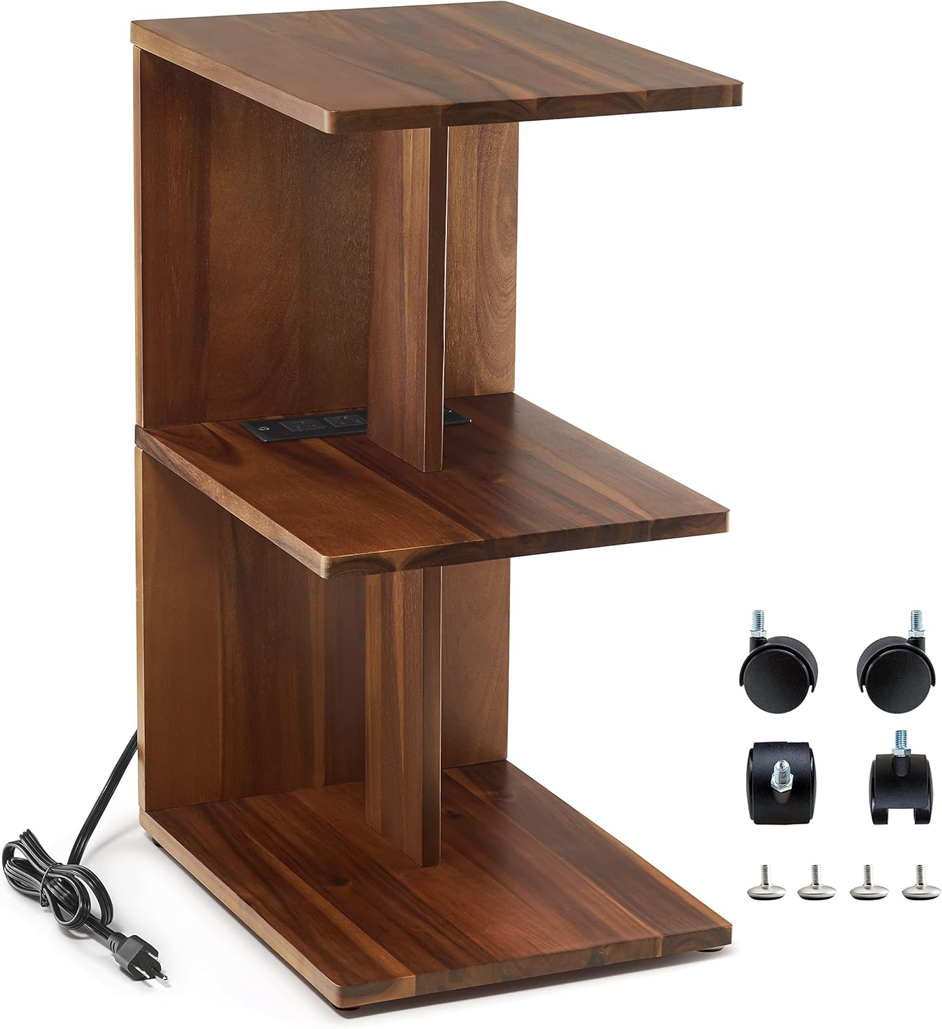 dxynlzq Narrow Side Table Acacia Wood Nightstand with Charging Station ...