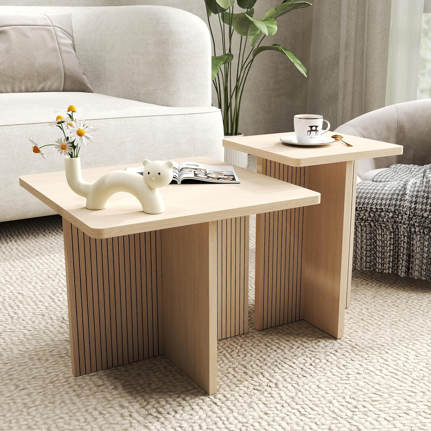 dxynlzq Nesting Coffee & Wood Fluted Design Small Tables for Small ...