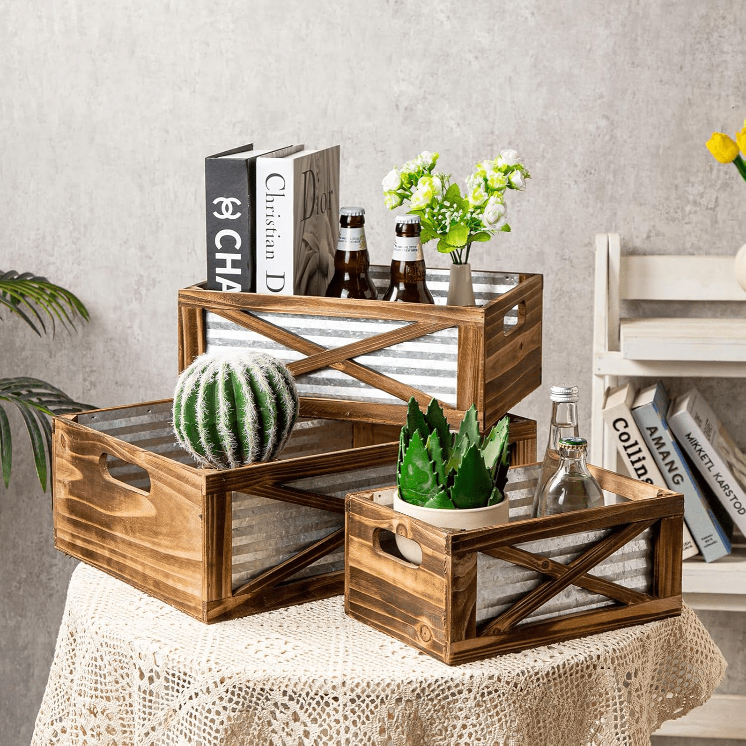 dxynlzq Nesting Wooden Crates Rustic Wooden Storage Container Boxes ...