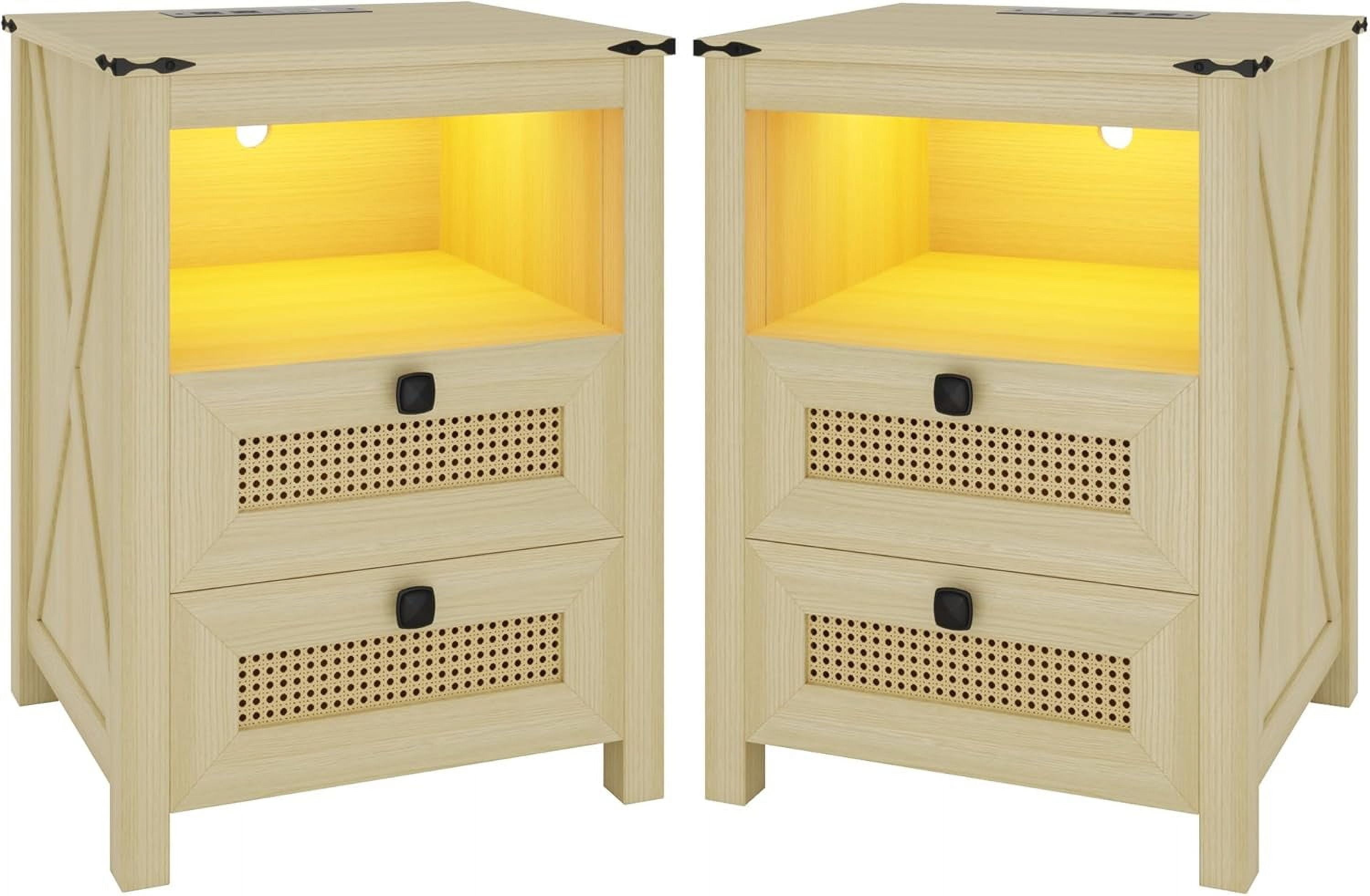 dxynlzq Nightstand with Charging Station Farmhouse End Side with 2 ...