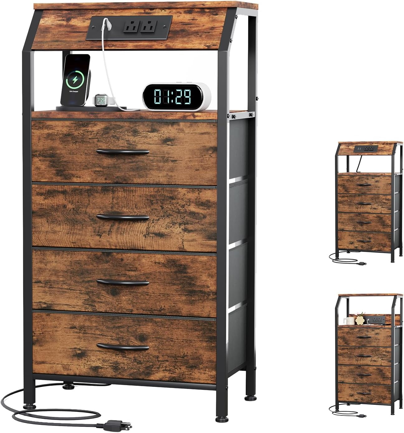 dxynlzq Nightstand with Charging Station Nightstand with 4 Drawers 4 ...