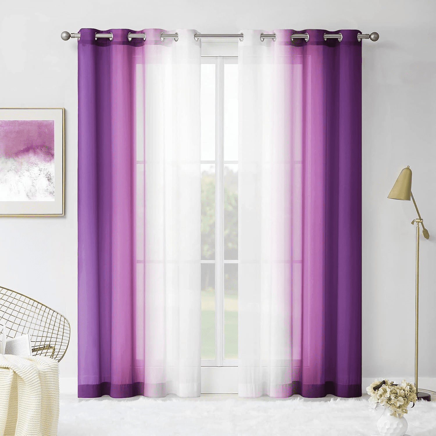 dxynlzq Orange Yellow Ombre Sheer Curtains 96 Inches Long for Living ...