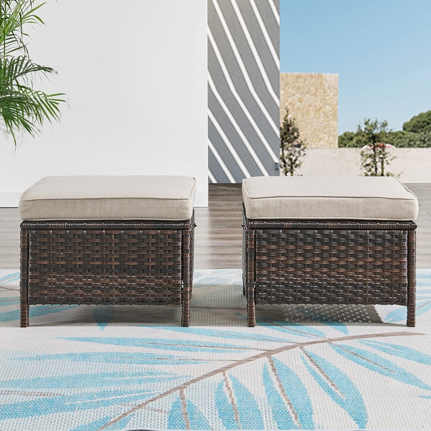 dxynlzq Outdoor Ottomans for PE Wicker Steel Frame Outdoor Footstool ...