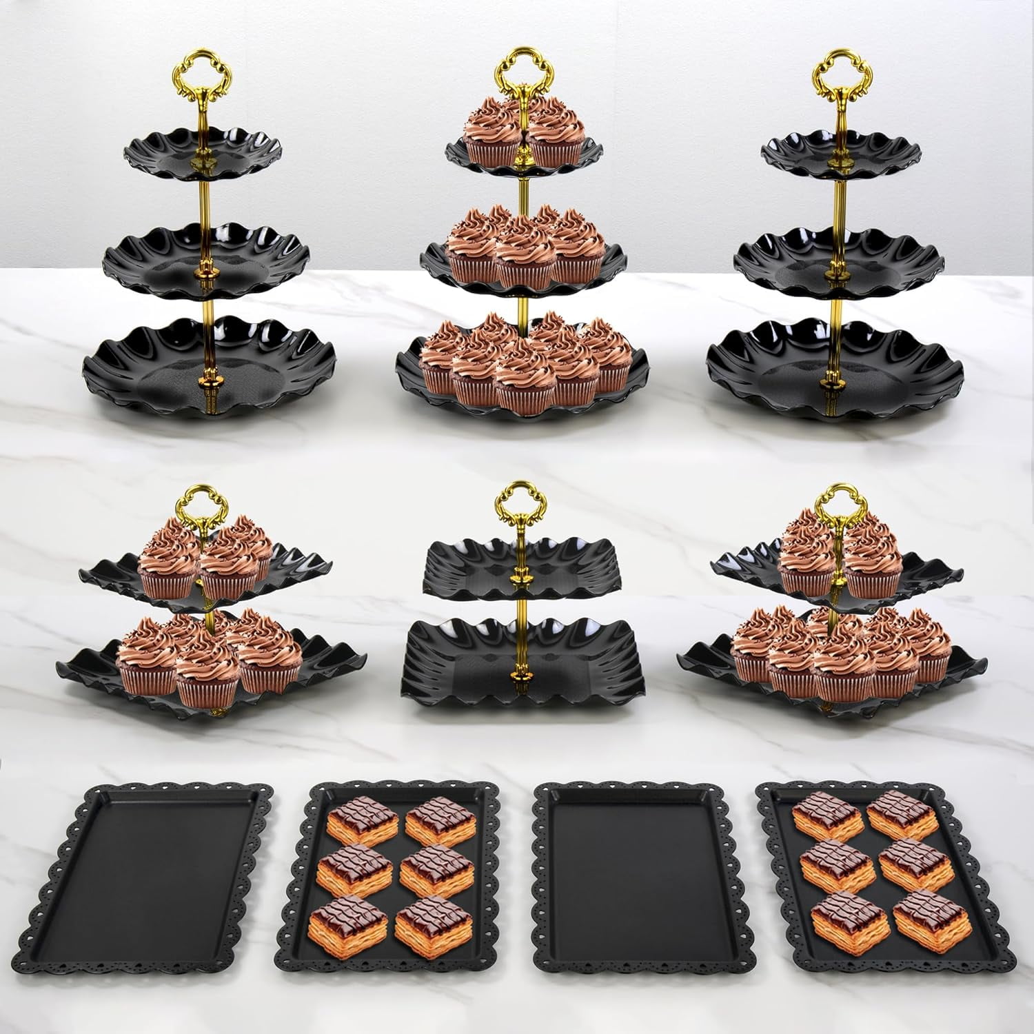 dxynlzq Pack of 10 Cake Stand Set with 3 x Two-Tier and 3 x Three-Tier ...