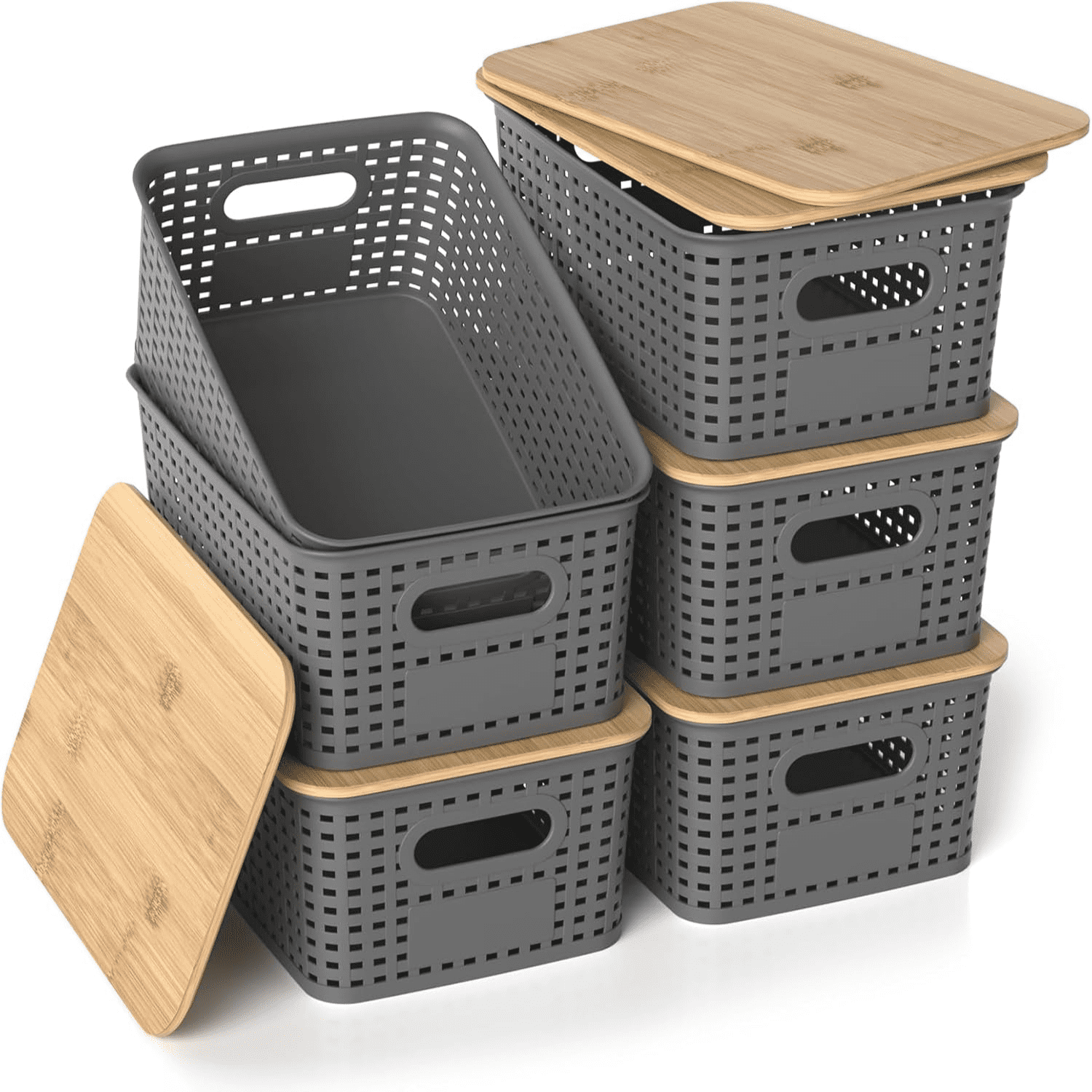 dxynlzq Plastic Storage Baskets with Bamboo Lids Stackable Storage Bins ...