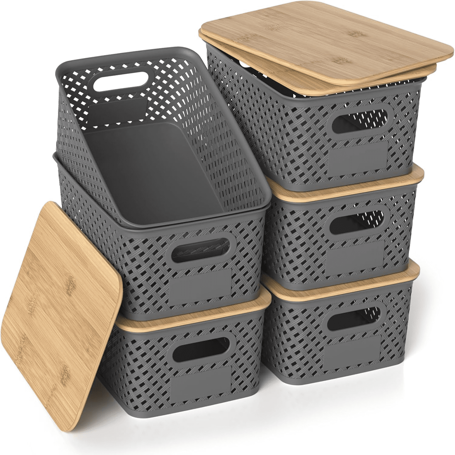 dxynlzq Plastic Storage Bins with Bamboo Lids Stackable Storage Baskets ...