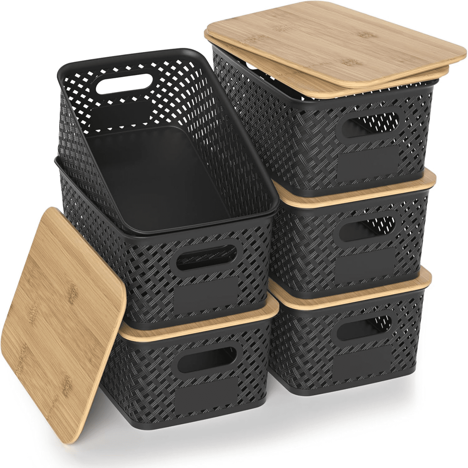 dxynlzq Plastic Storage Bins with Bamboo Lids Stackable Storage Baskets ...