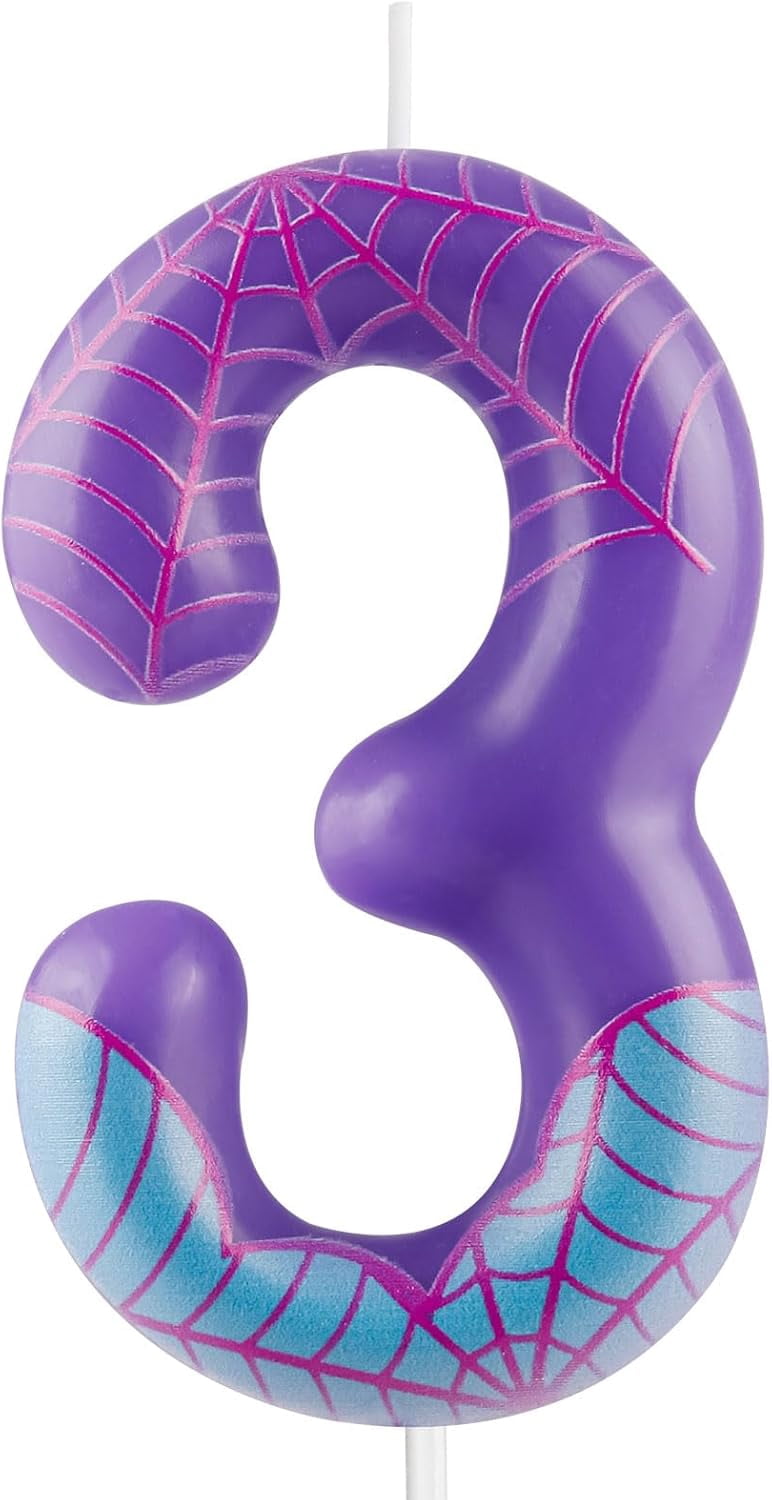 dxynlzq Purple Spider 3rd Birthday Candles Spider Themed Number 3 ...