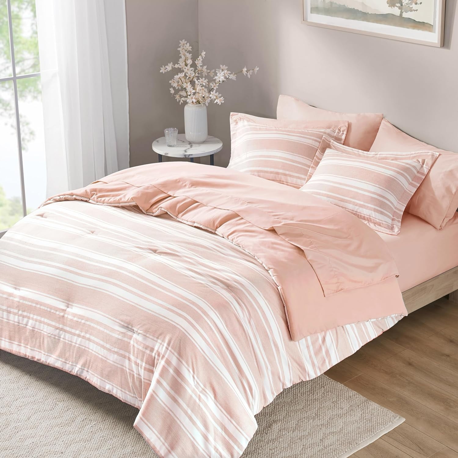 dxynlzq Queen Size Comforter Sets with Sheets Blue and White Striped ...