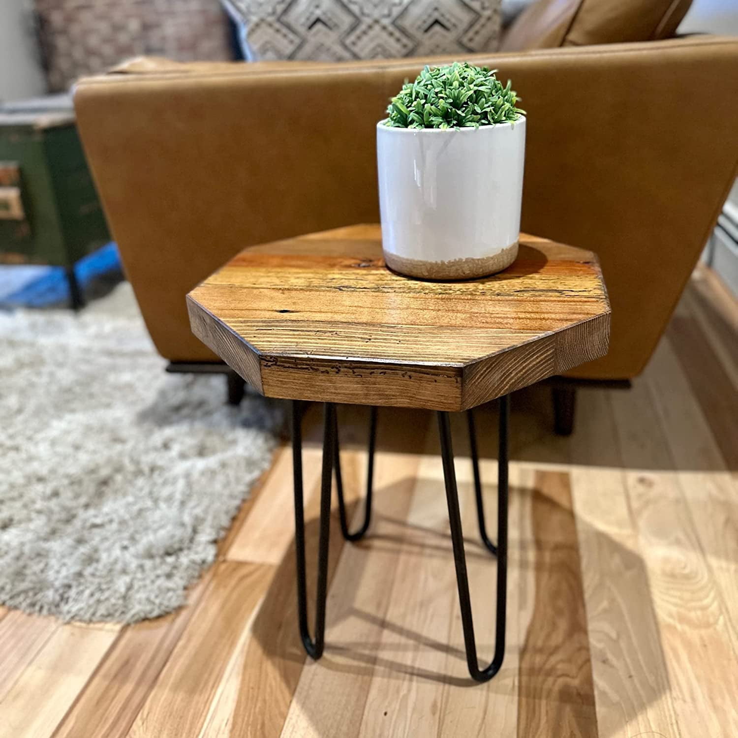 dxynlzq Reclaimed Wood Hairpin Leg Table | 16" Rustic Small Barnwood ...