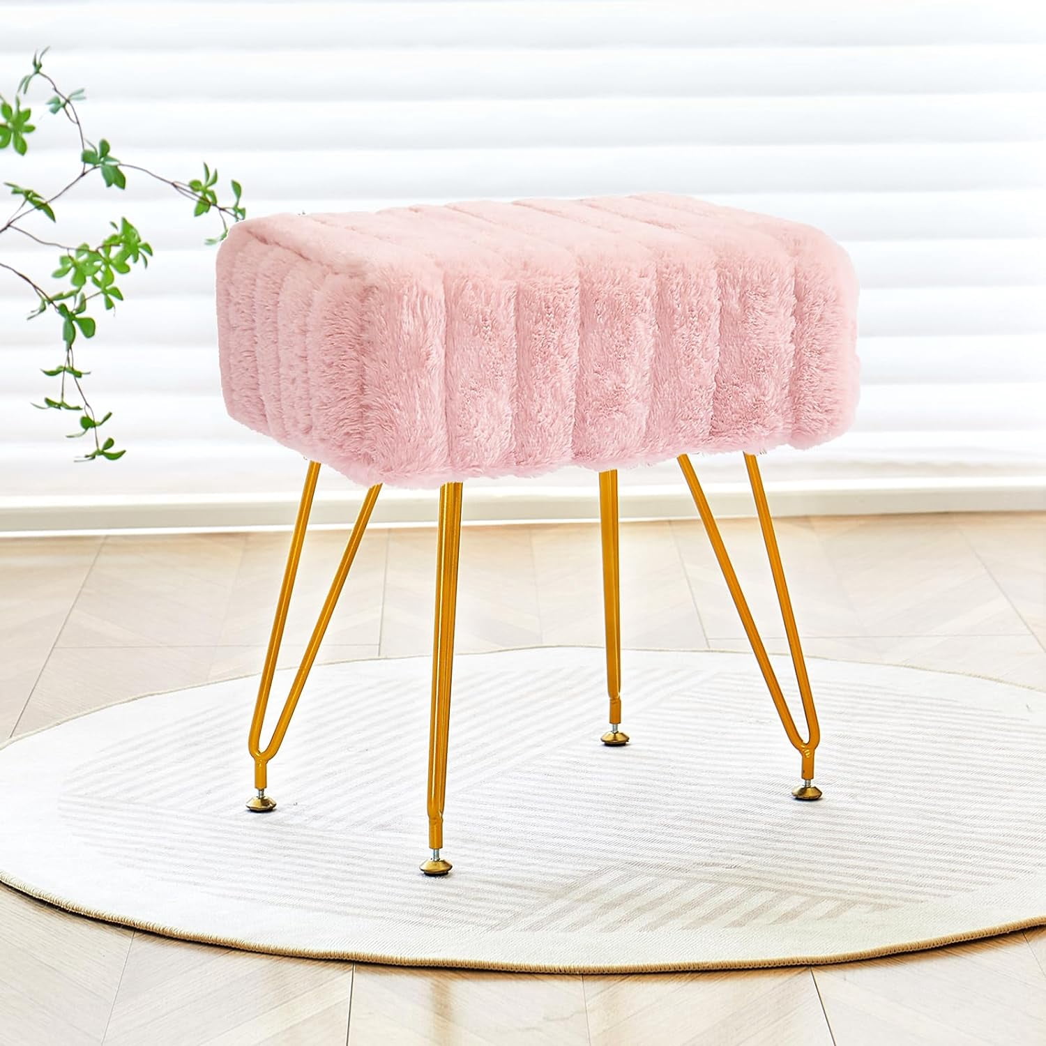 dxynlzq Rectangular Vanity Stool Faux Fur Makeup Vanity Chair with ...
