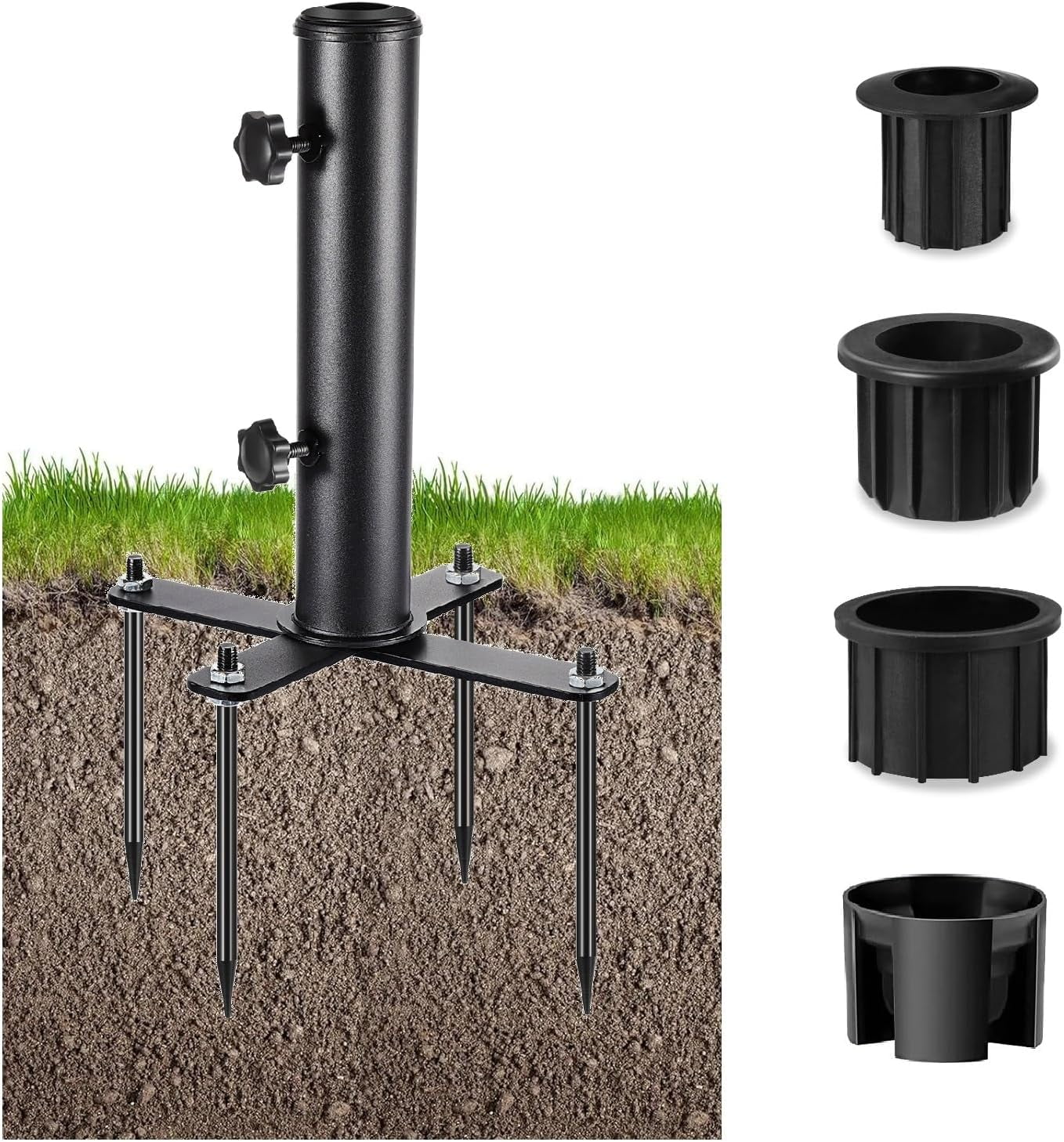 dxynlzq Removable Inground Stand with 4 Spike Metal Grass Ground Stake ...