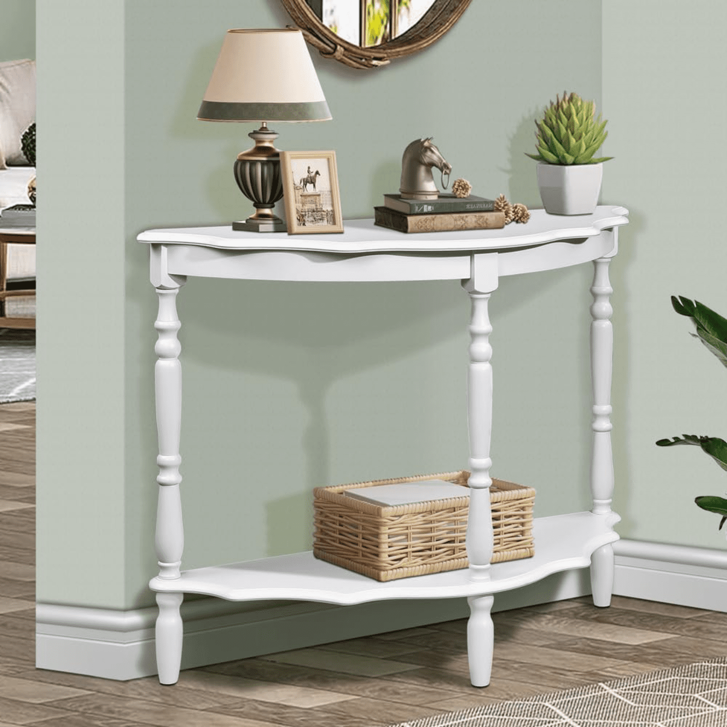 dxynlzq Retro Solid Wood Console 42" Half-Moon Entryway with 2 Tier ...
