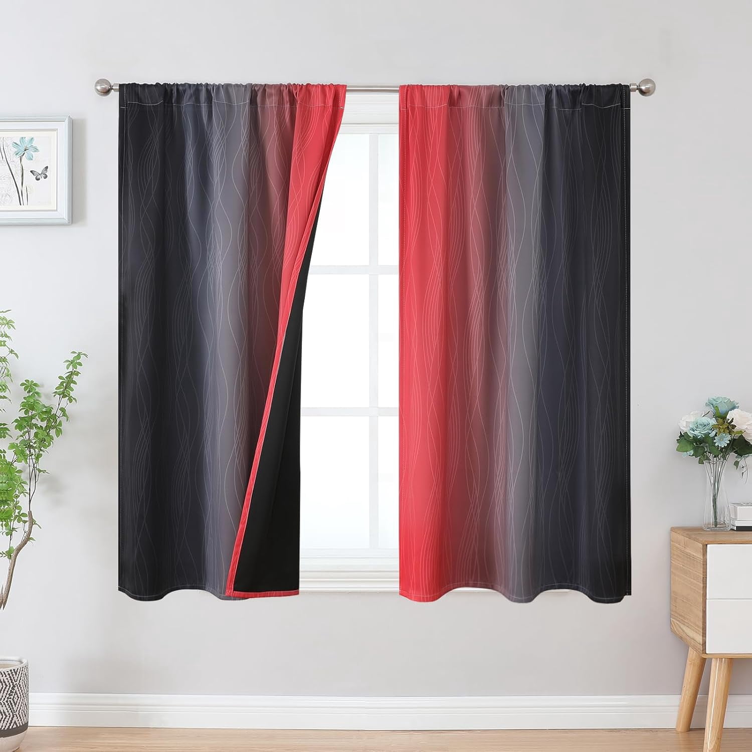 dxynlzq Rod Pocket Navy Blue and Greyish Blackout Curtains for Living ...