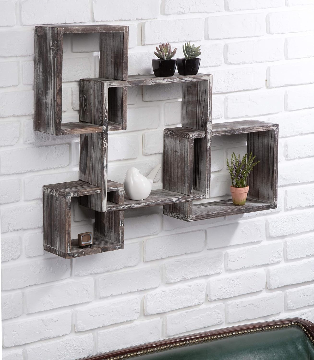 dxynlzq Rustic Wood Shelves -Floating Intersecting Wall Shelves with 4 ...