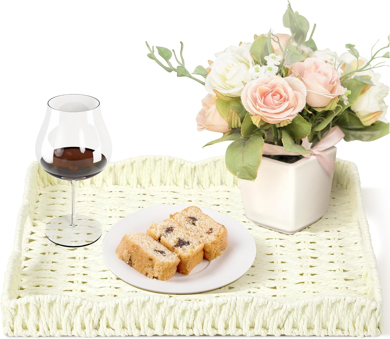 SASYXDC LTKIF Scalloped Tray with Handles Hand Woven Scalloped Paper ...