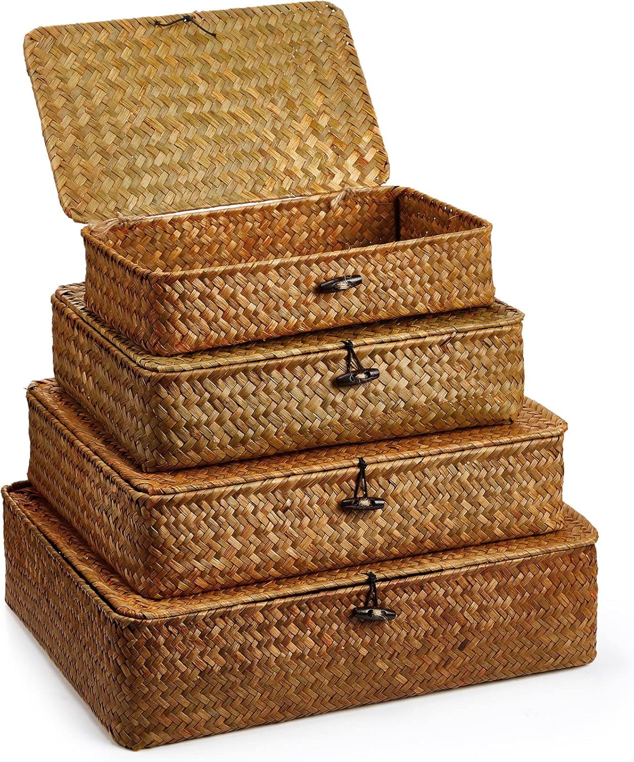dxynlzq Seagrass Basket with Lid Wicker Storage Basket Decorative ...
