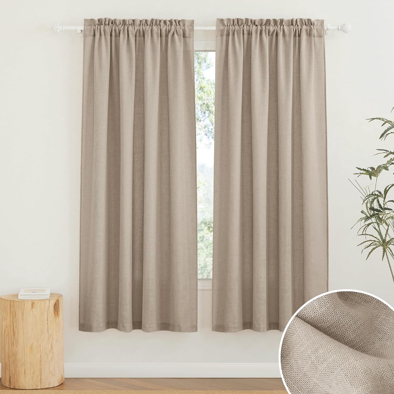 dxynlzq Semi Sheer Curtains - Flax Linen Blend Soft Short Sheer ...
