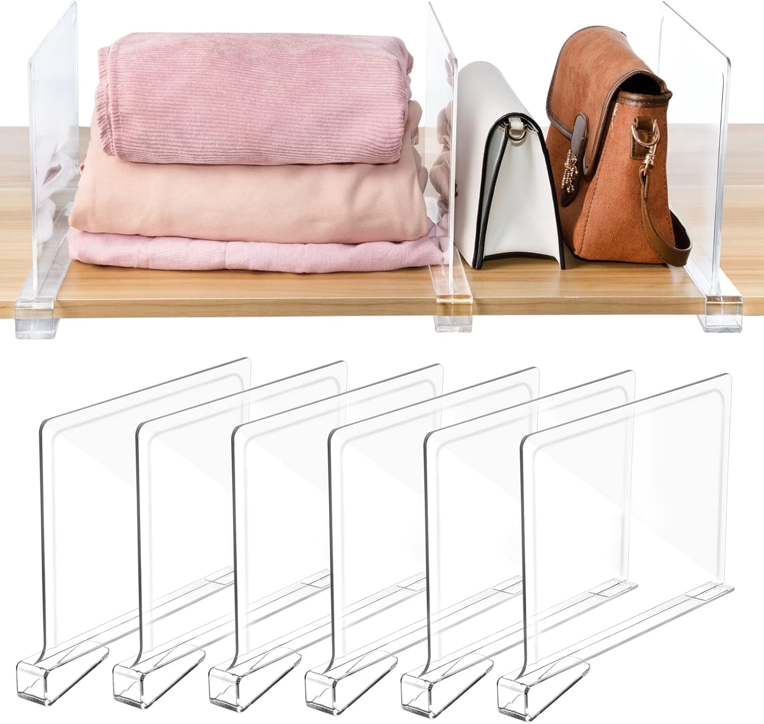 czqnlg Shelf Dividers for Closet Organization 6 Pack Acrylic Shelf ...