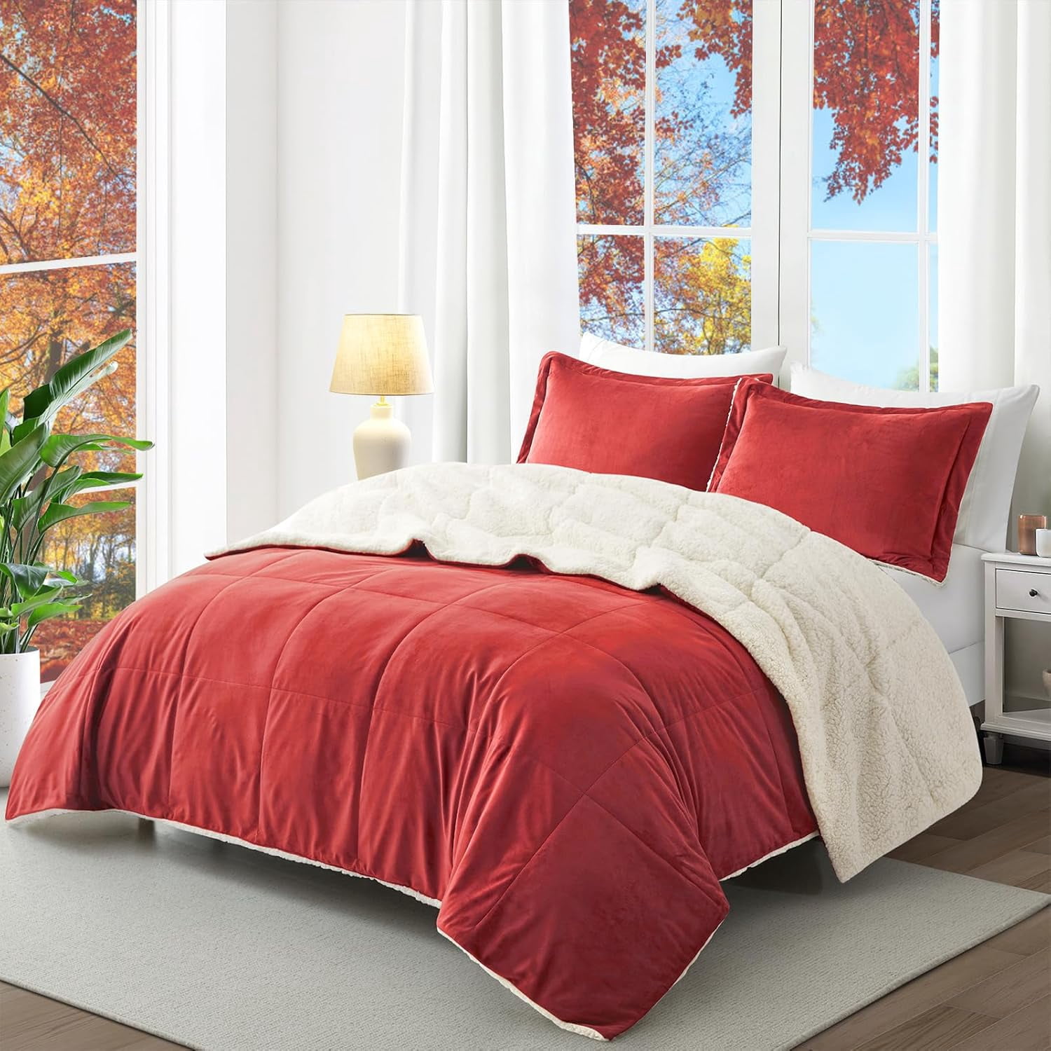 dxynlzq Sherpa Comforter Set Queen Size for All Season Ultra Soft ...