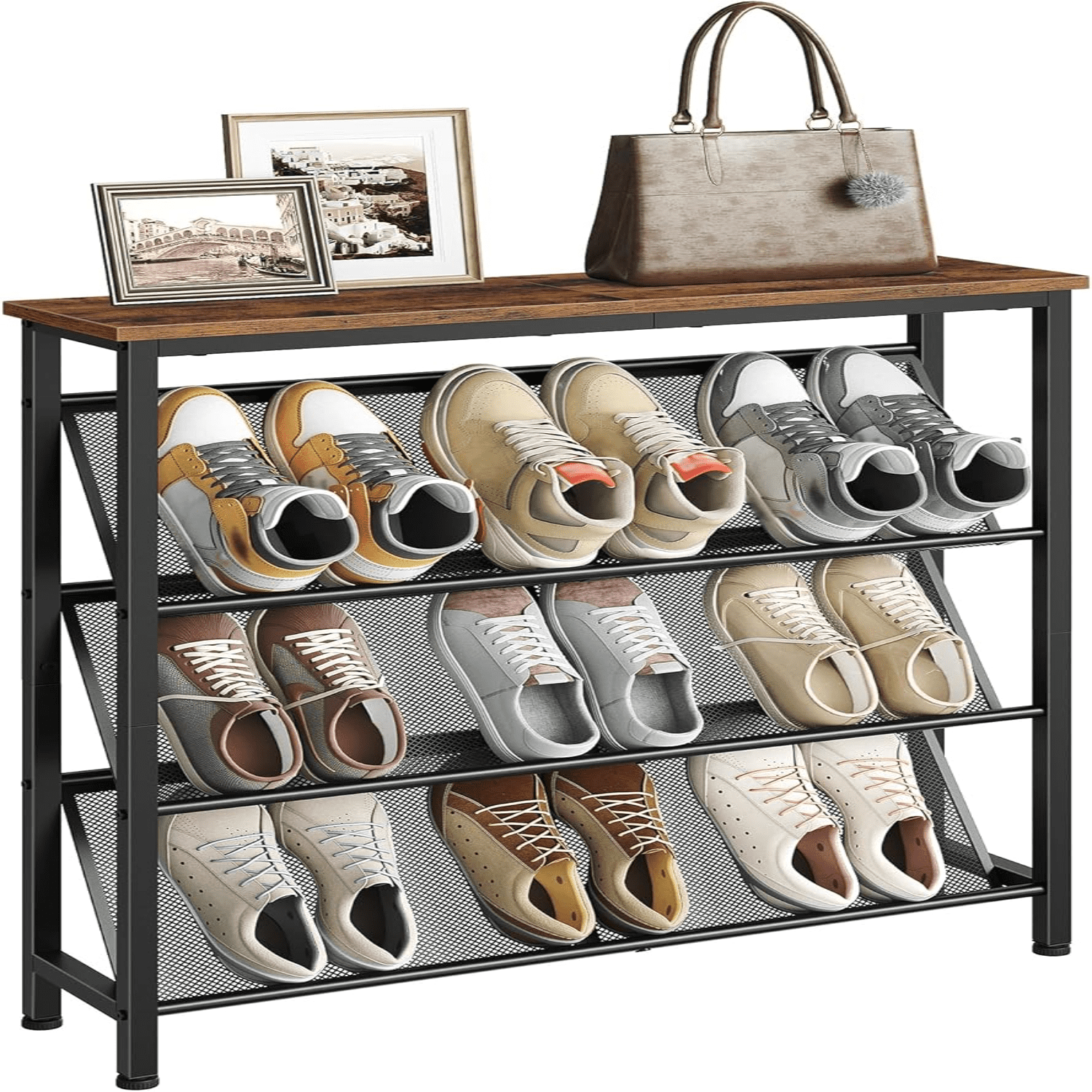 dxynlzq Shoe Rack 4-Tier Slanted Shoe Storage Shelf Narrow Shoe Rack ...