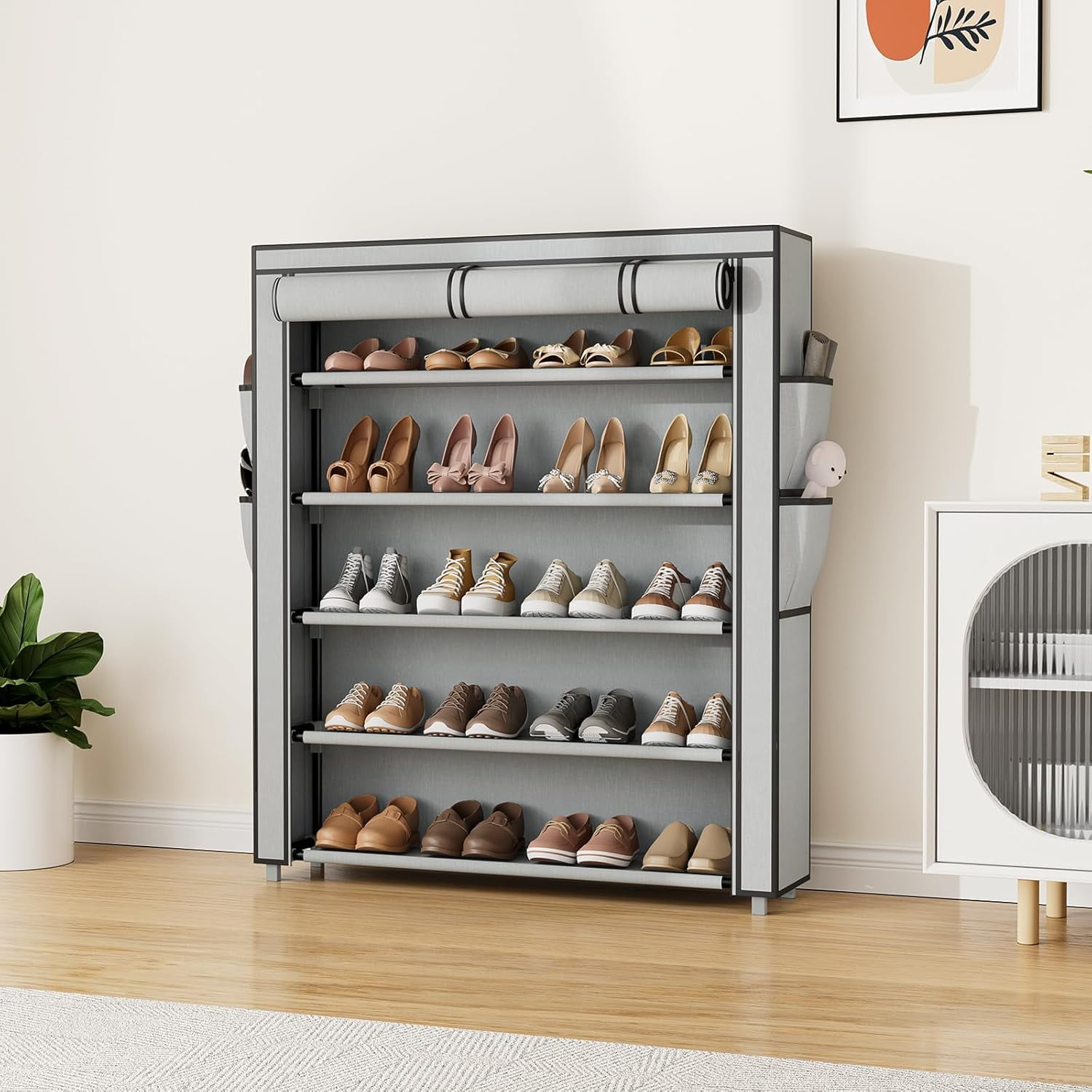 dxynlzq Shoe Rack with Cover 5 Tier Shoe Organizer Storage for 20-24 ...