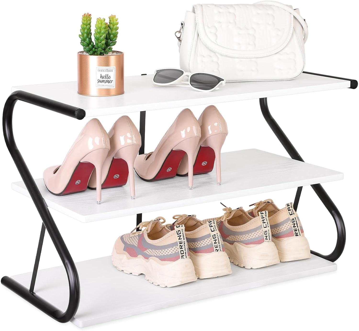 dxynlzq Shoe Rack Wood 3-Tier S-Shape Shoe Racks for Closets Black Wood ...