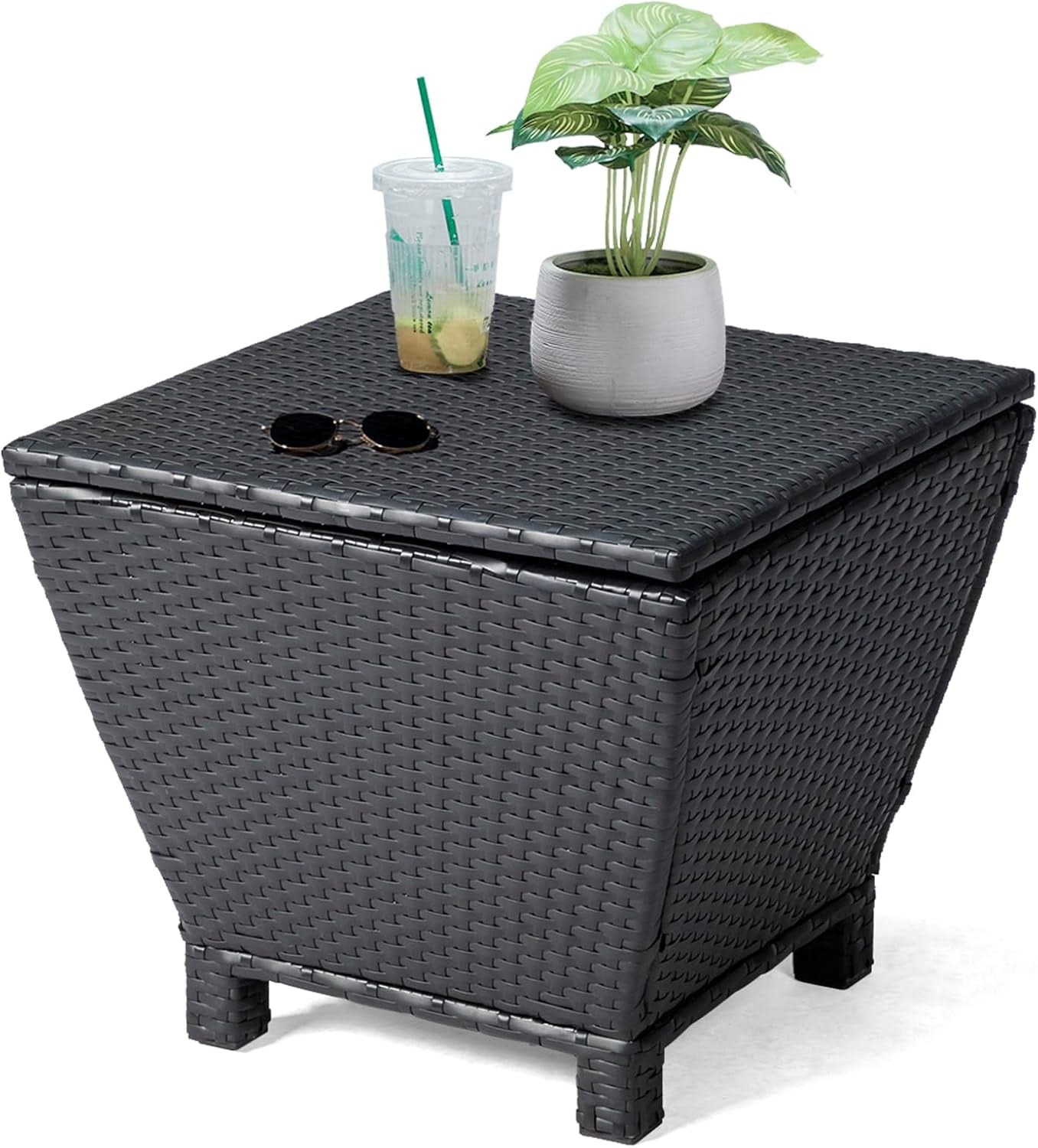 dxynlzq Side Table with Storage 13-Gallon Deck Box Wicker Side Table ...