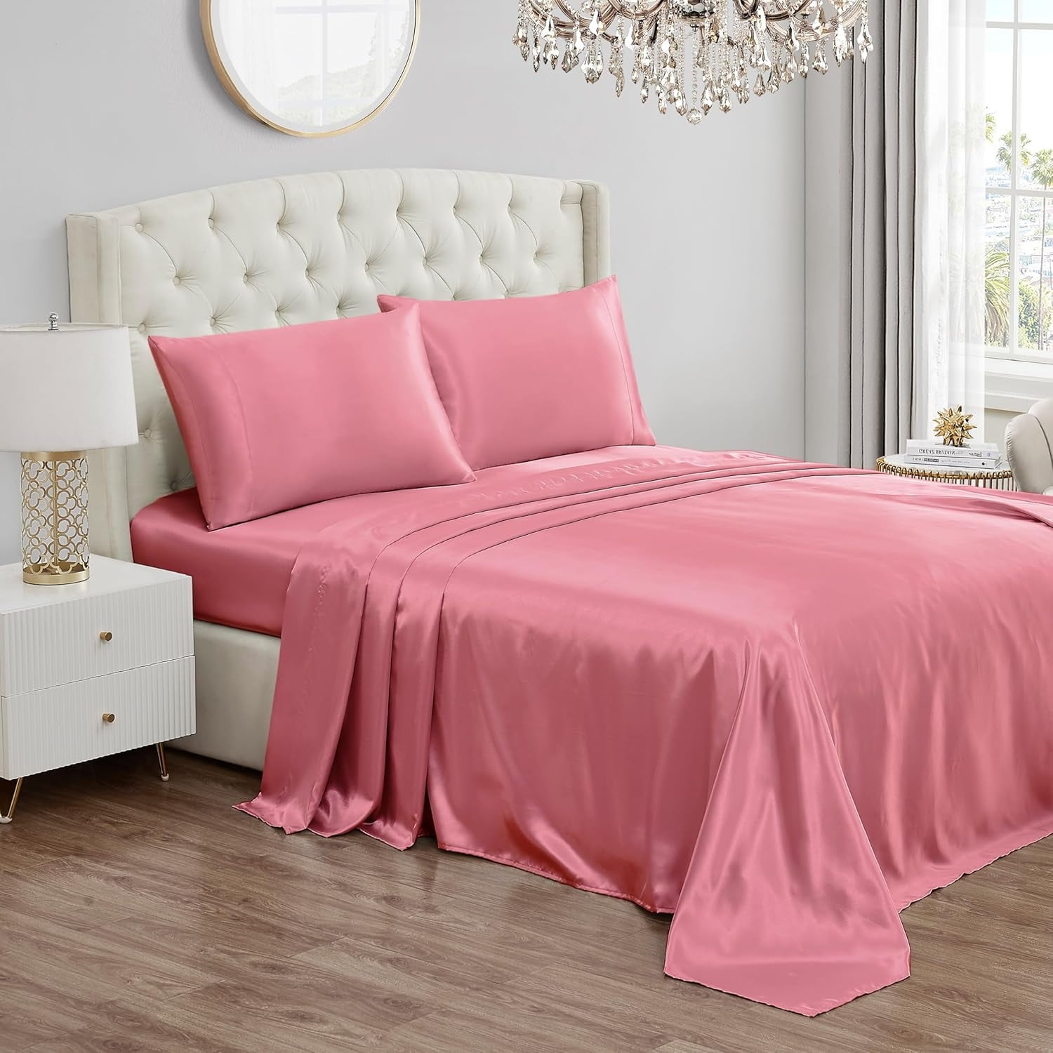 dxynlzq Silky Satin Damask Sheet Set - Black Bedding - Smooth Satin ...