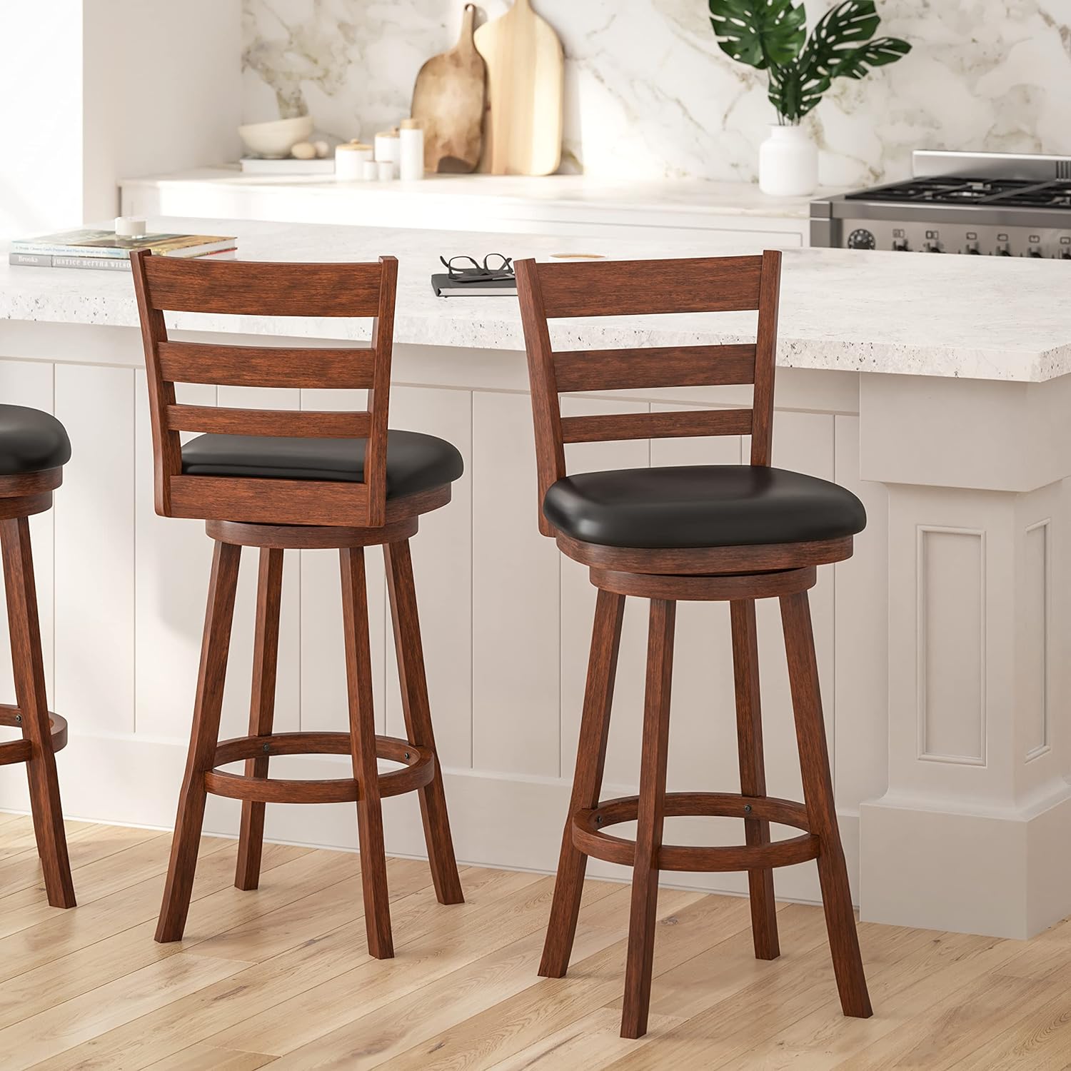 dxynlzq Silla Ladderback Swivel Bar Stool - Antique Oak Finish - 30" H ...