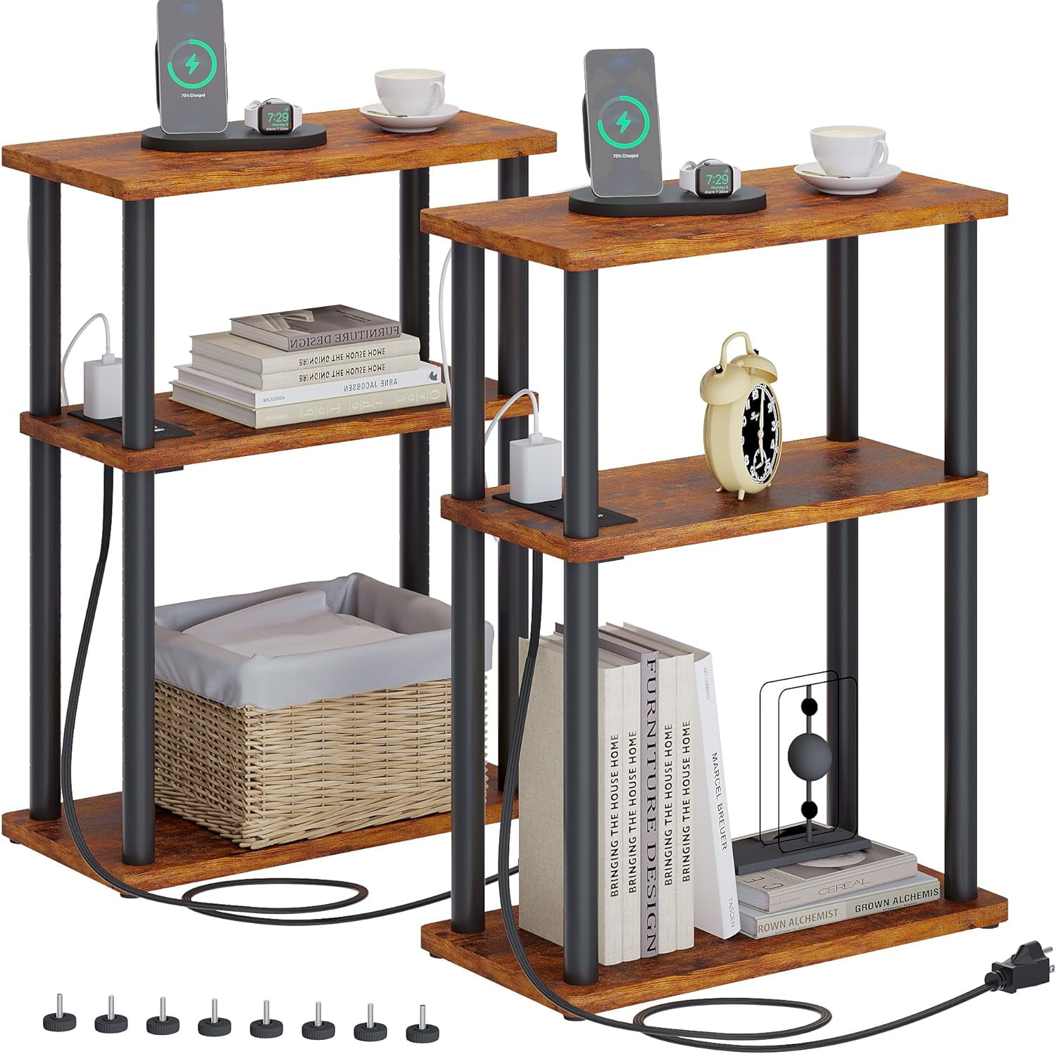 dxynlzq Small Side Table with Charging Station Narrow End Table Skinny ...