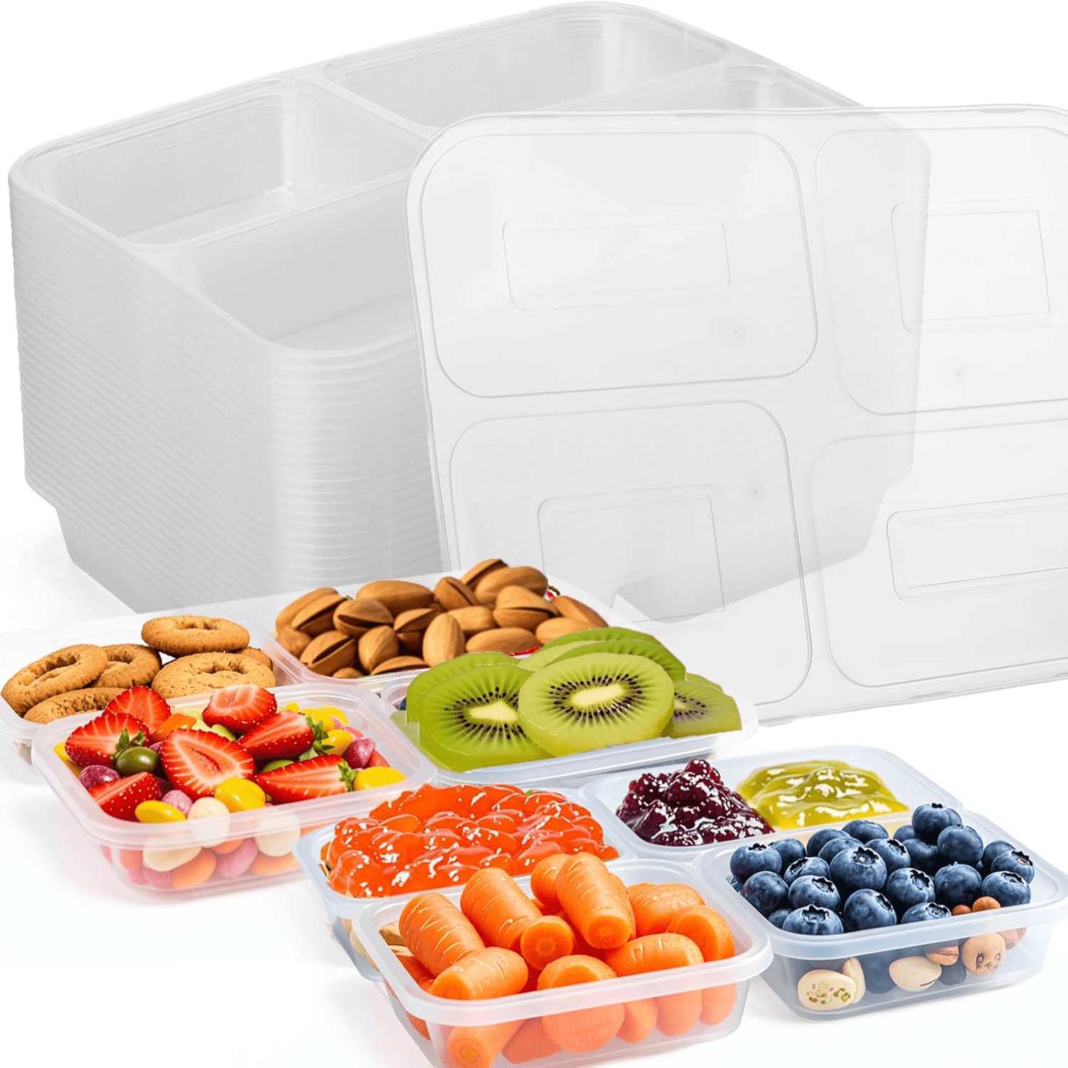 dxynlzq Snack Containers Reusable Condiment with Lids 4 Compartment ...