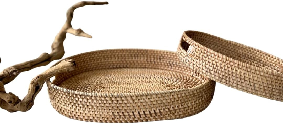 dxynlzq Solange & Frances Oval Rattan Tray Farmhouse Decor Wicker Trays ...