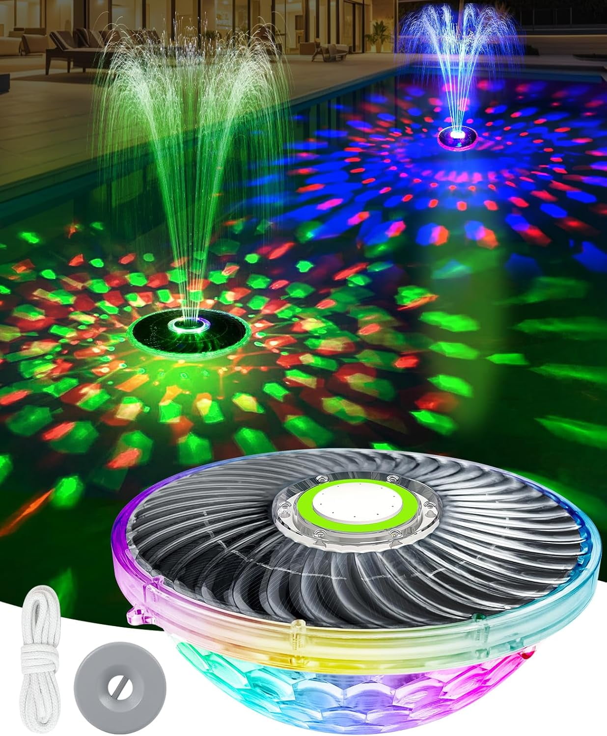 dxynlzq Solar Pool Fountain with Light Show 2025 Upgraded Large Solar ...