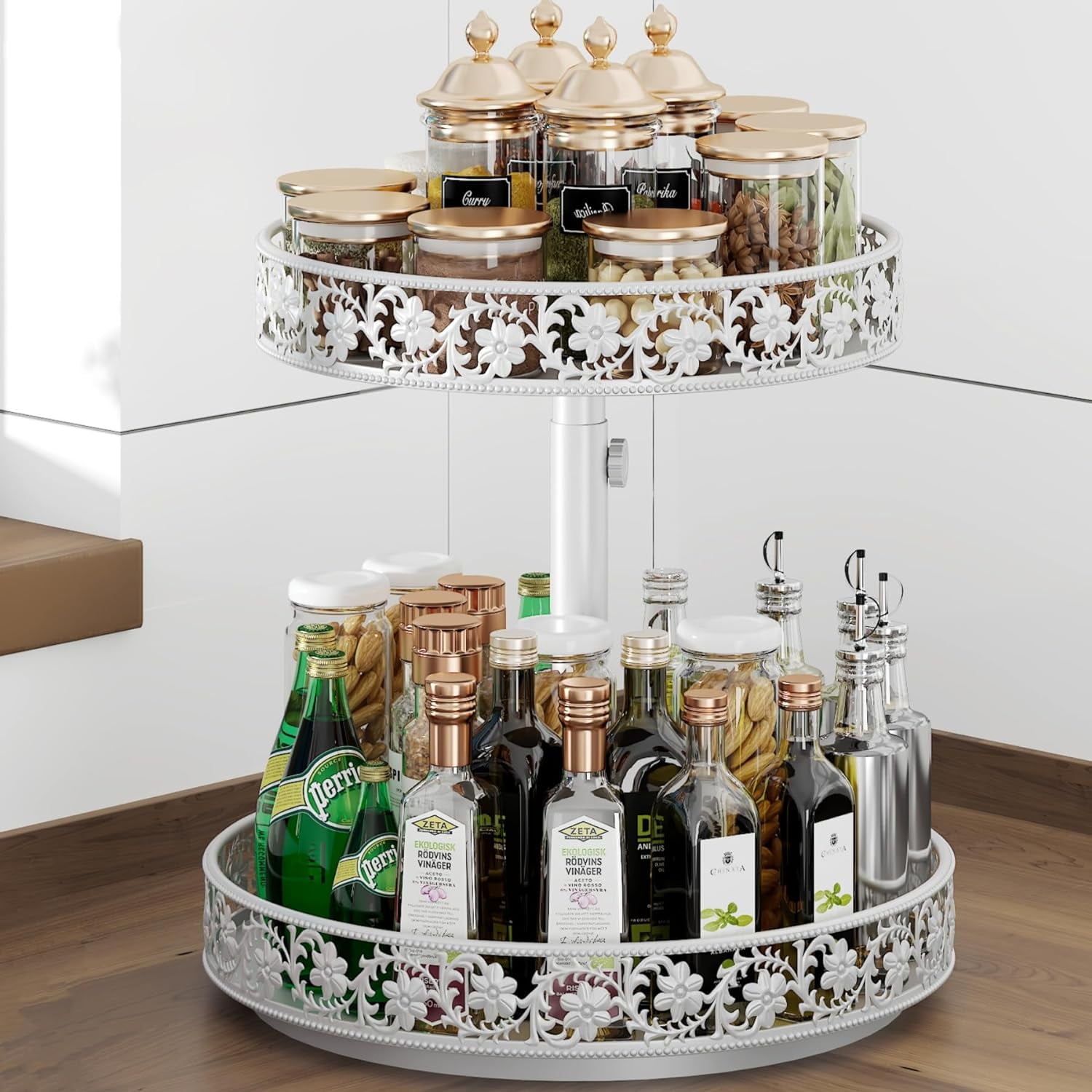 dxynlzq Two Tier Lazy Susan Organizer Turntable Height Adjustable 2 ...