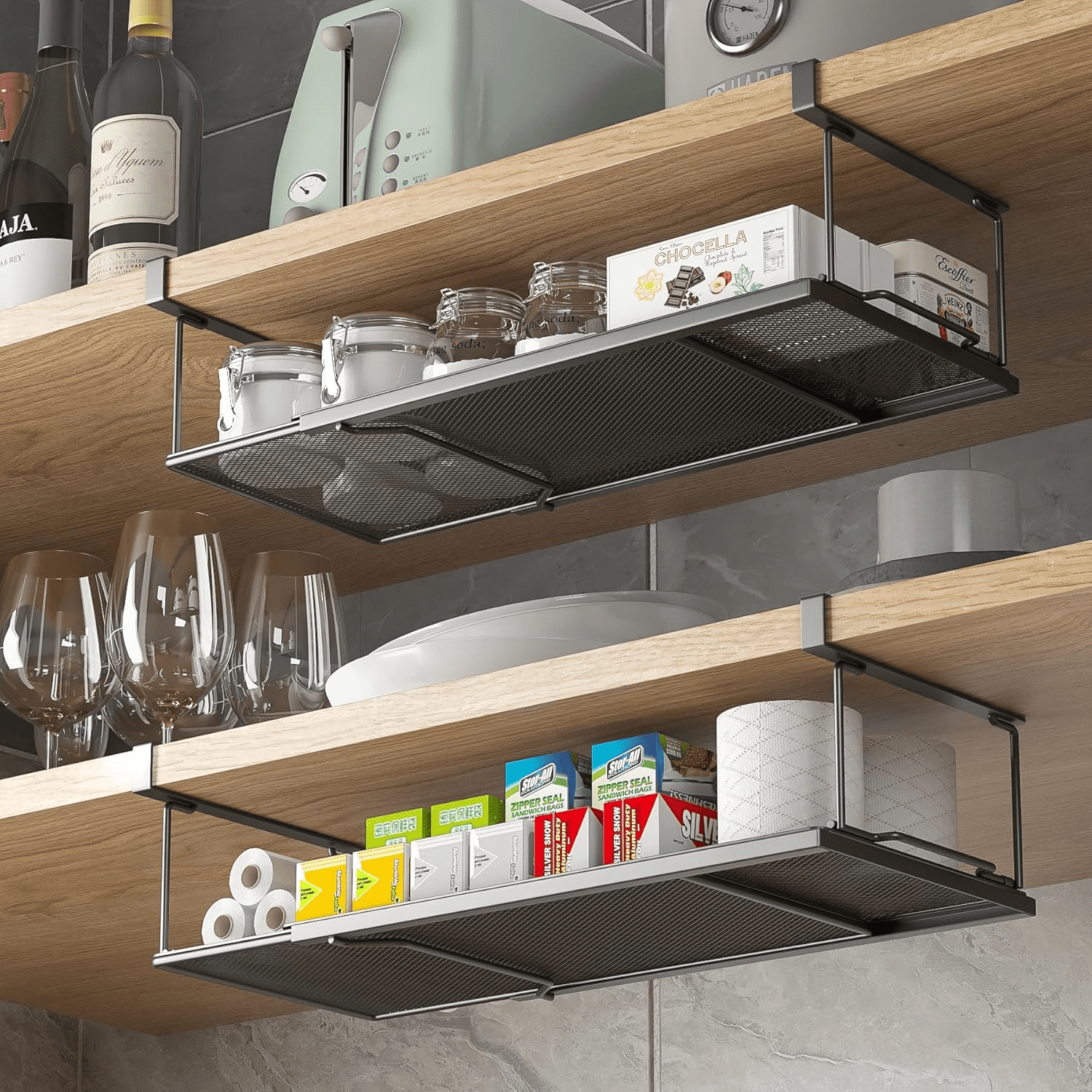 dxynlzq Under Shelf Organizer Extendable Under Shelf Storage for Pantry ...