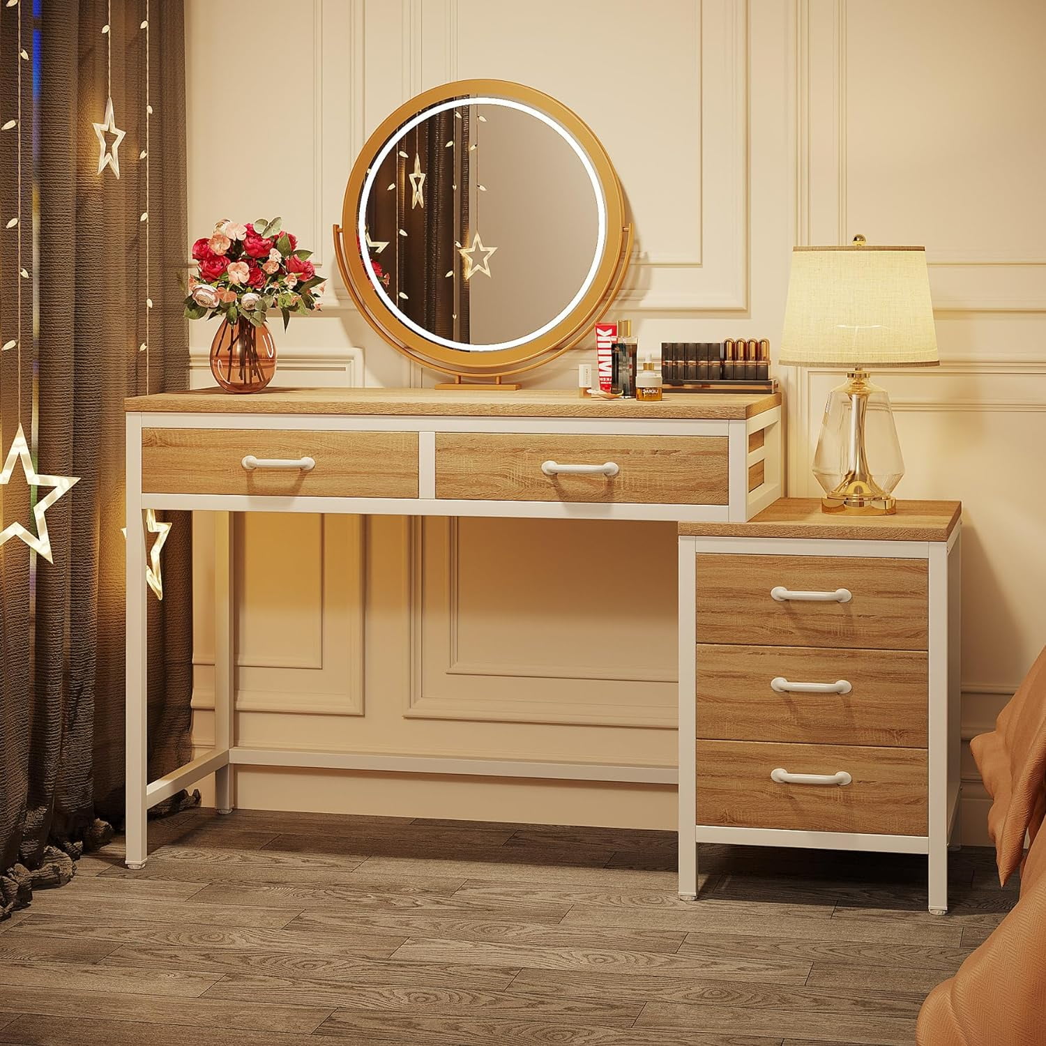 dxynlzq Vanity Desk with 5 Drawers Makeup Vanity Table Dressing Table ...