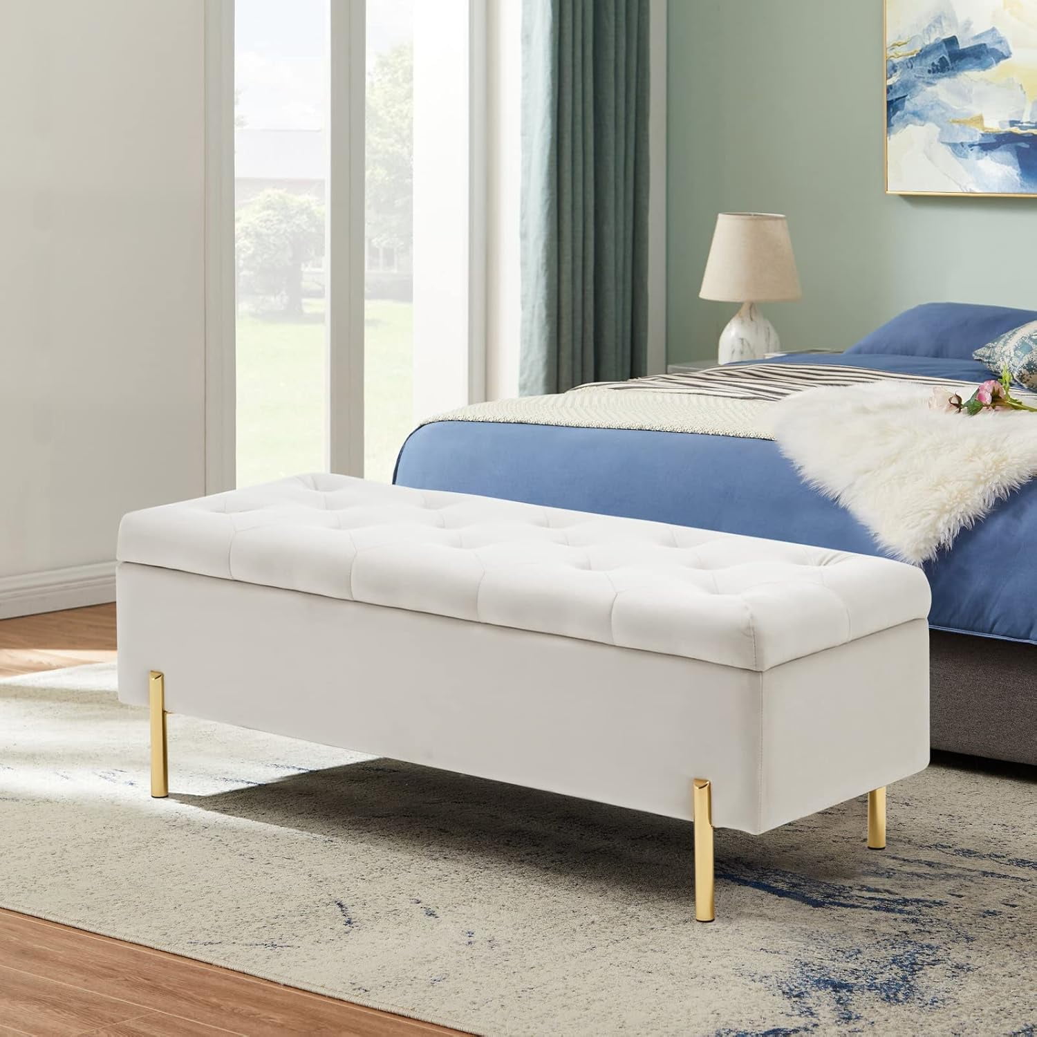 dxynlzq Velvet Storage Bench Ottoman Versatile with Hidden Storage End ...
