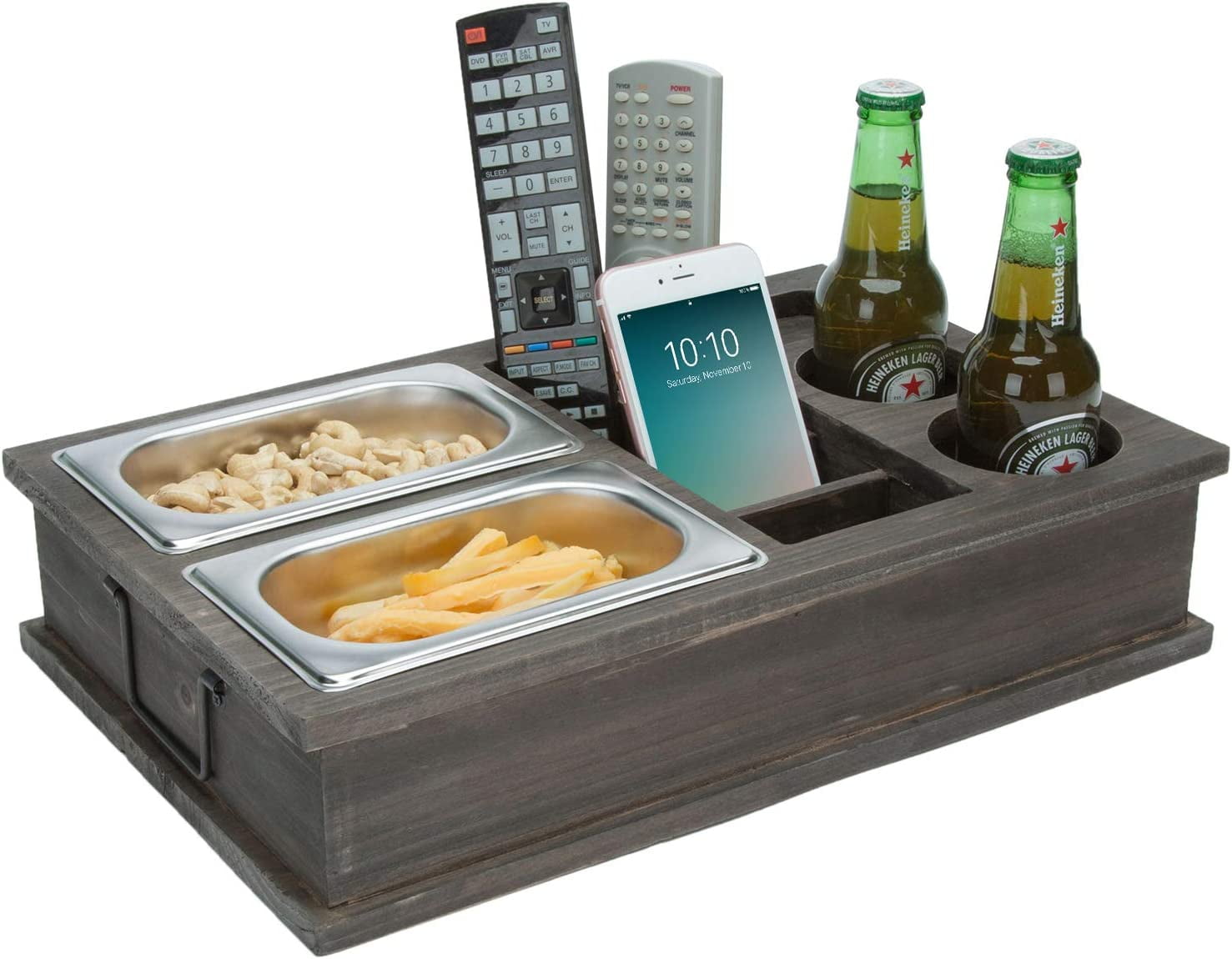 dxynlzq Vintage Gray Wood Beverage and Snack Server with Remote Control ...