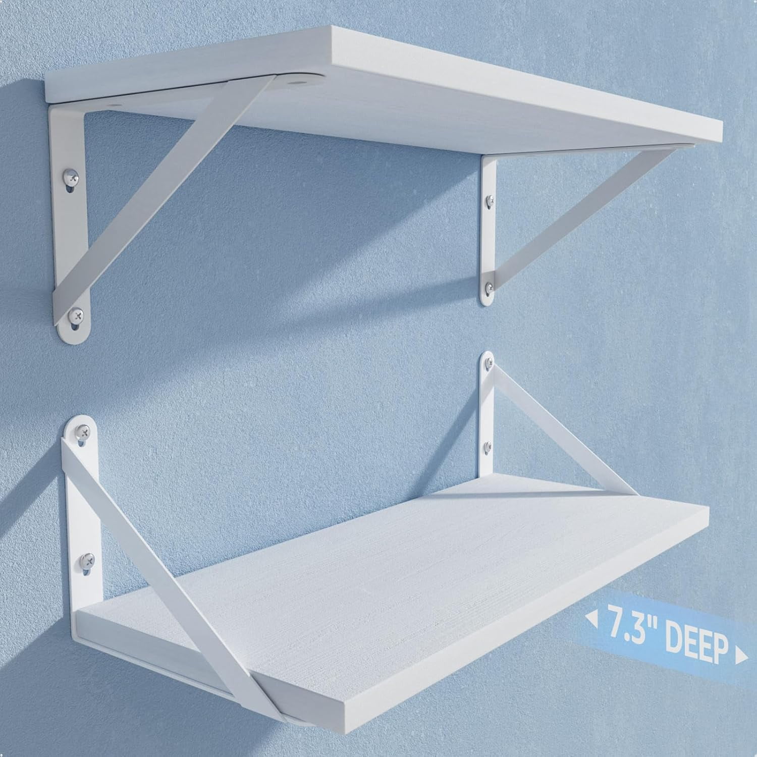 dxynlzq Wall Shelves 7.3" Deep Set of 2 Solid Paulownia Wood Wider Longer Sturdy Easy to Install ...