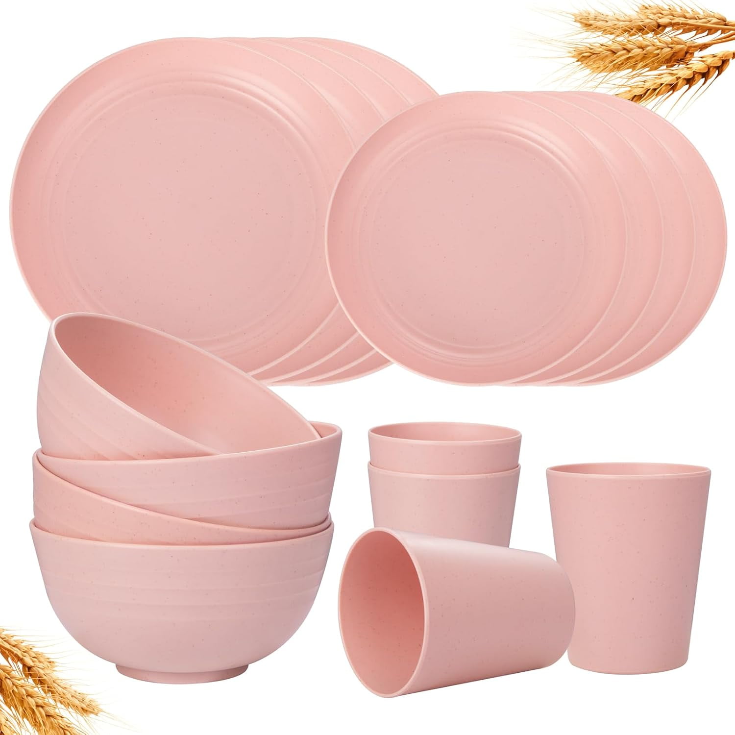 fhduf Wheat Straw Dinnerware Sets 16PCS Plastic dinnerware Set for 4 ...