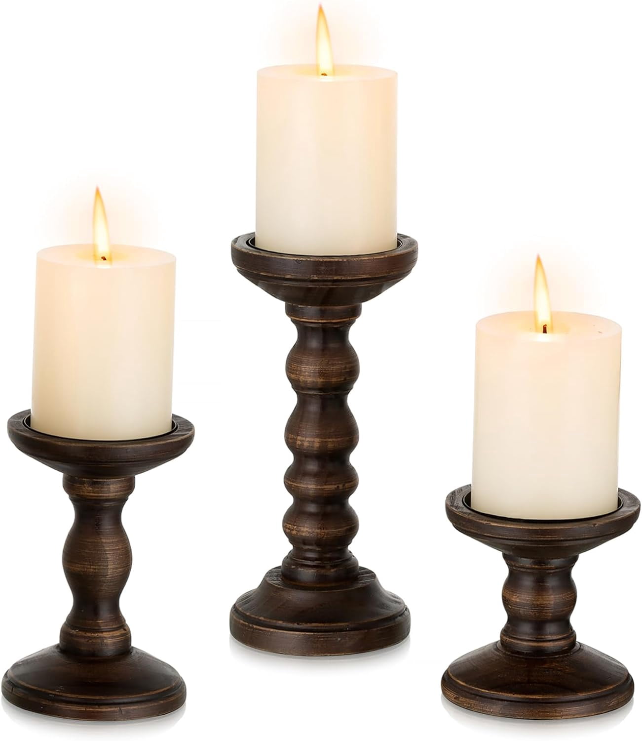 dxynlzq Wood Candle Holders for Pillar Candles - Set of 3 Tall ...