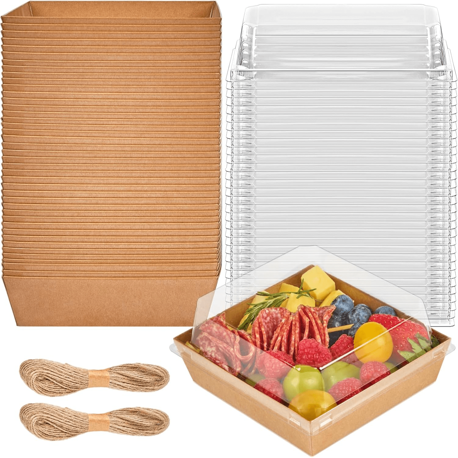 dxynlzq ZORRITA 100 Pack 5 Inch Paper Charcuterie Boxes with Clear Lids ...