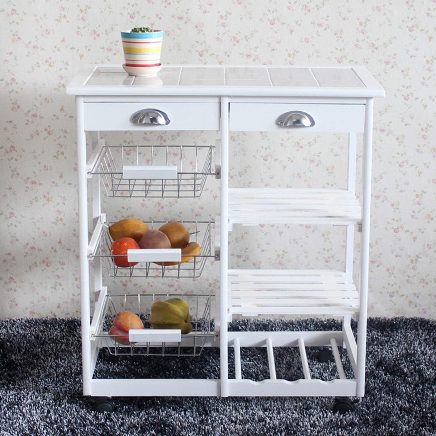 dxynlzq & Dining Room Cart 2-Drawer 3-Basket 3-Shelf Storage Rack with ...